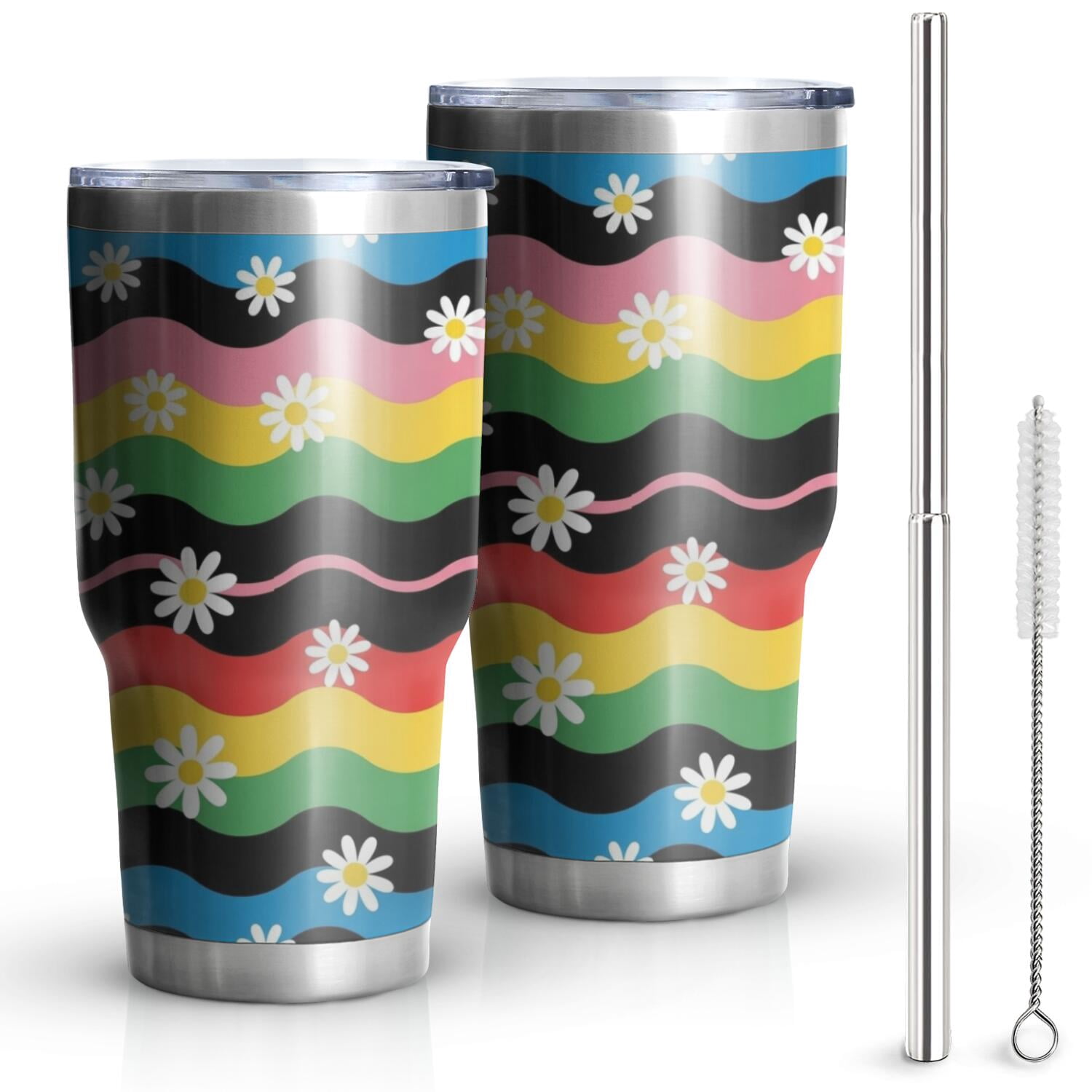 30oz Pioneer Flower Floral Print Pattern Tumbler, Double Wall Vacuum ...