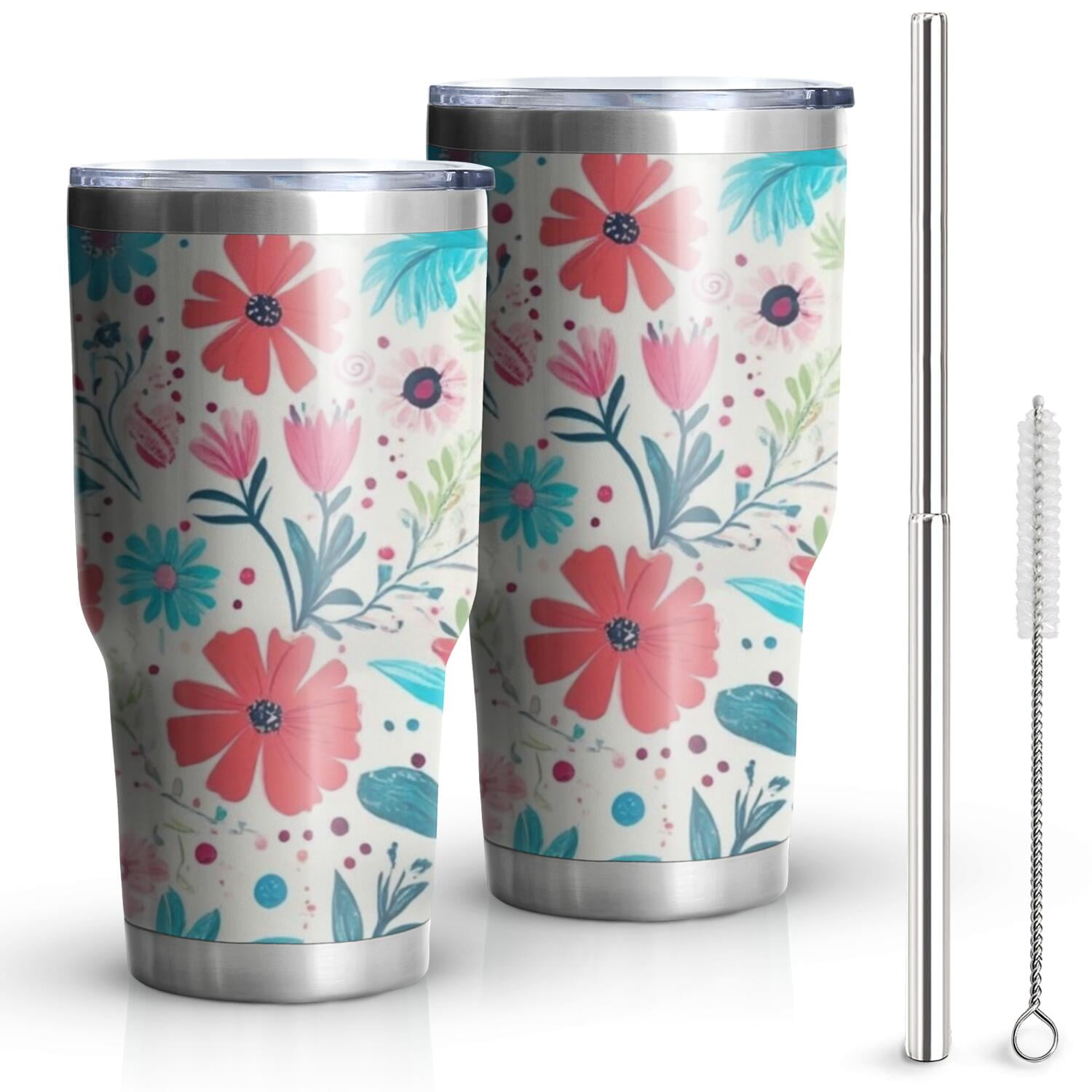 30oz Pioneer Flower Tumblers Stainless Steel Tumbler with Lid and Straw ...