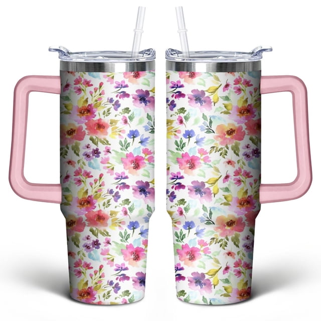 30oz Pioneer Tumbler with Handle Lid and Straw,Bohemian Style Colorful ...