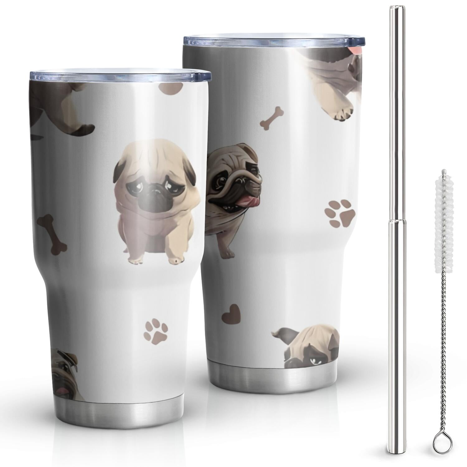 30oz Pug and Footprint Tumblers Stainless Steel Tumbler with Lid and ...