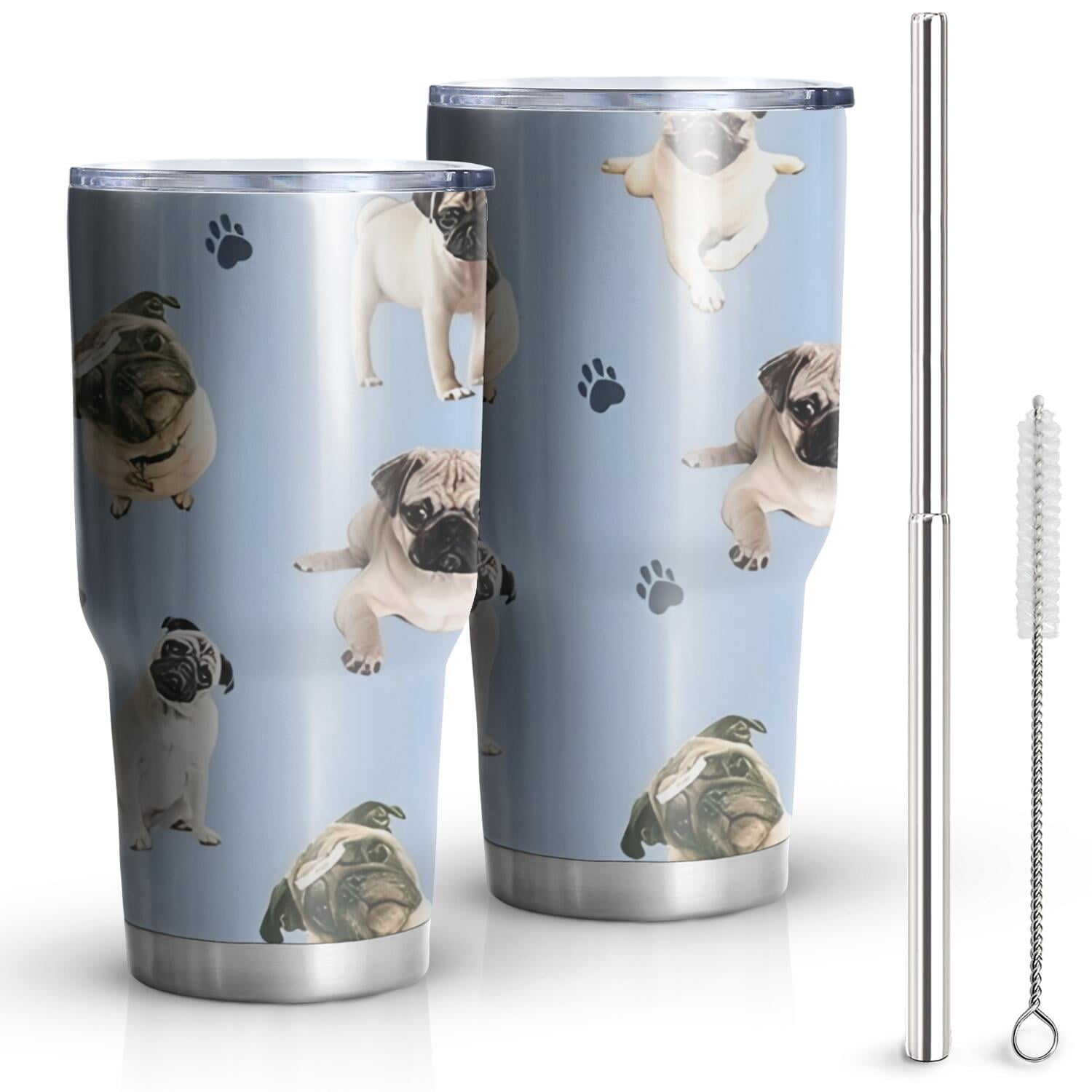 30oz Pug and Footprints Tumblers Stainless Steel Tumbler with Lid and ...