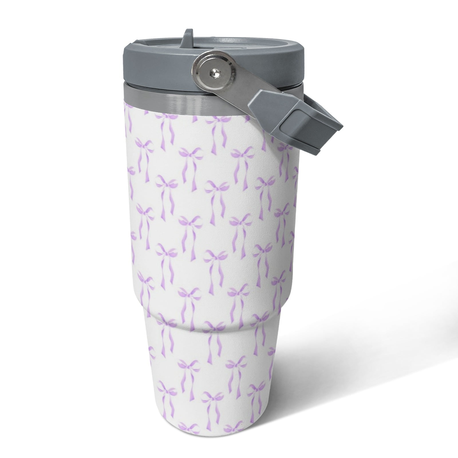30oz Purple Bow Tumbler with Handle and Lid Bow-Knot Travel Coffee ...
