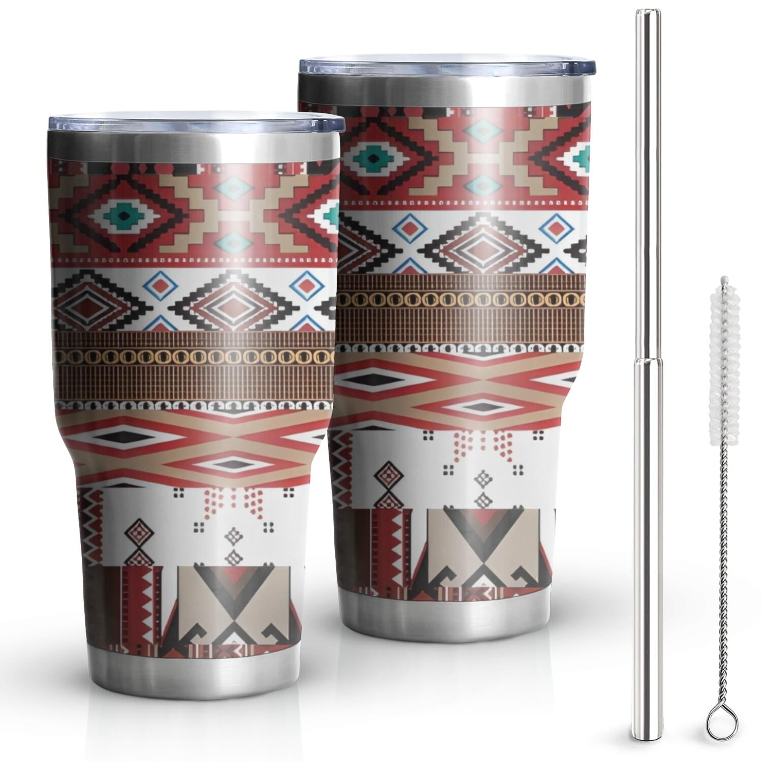 30oz Red Boho Tribal Diamonds and Rectangles Pattern Tumblers Stainless ...