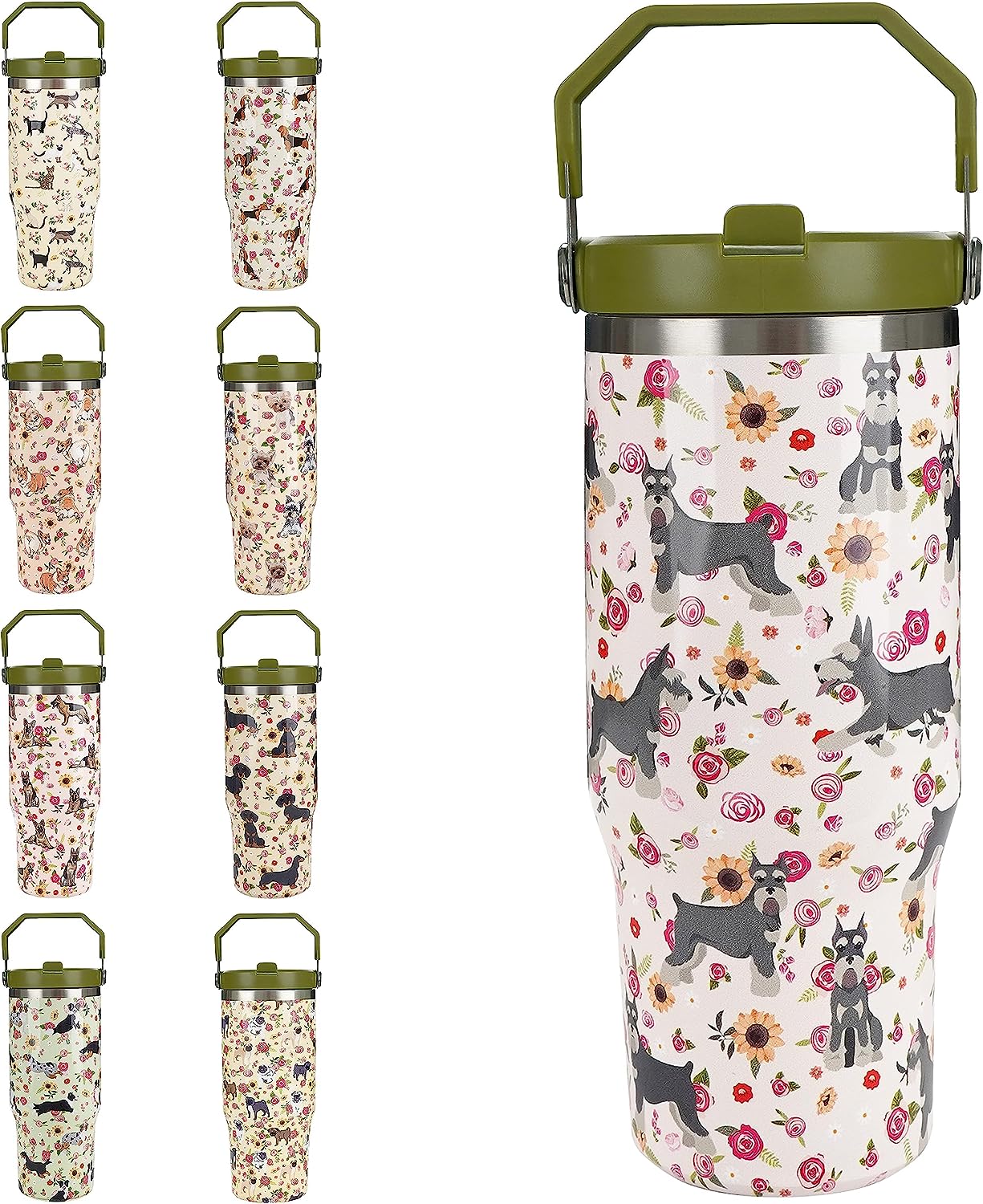 30oz Schnauzer Tumblers Gifts for Women with Handle and Straws ...