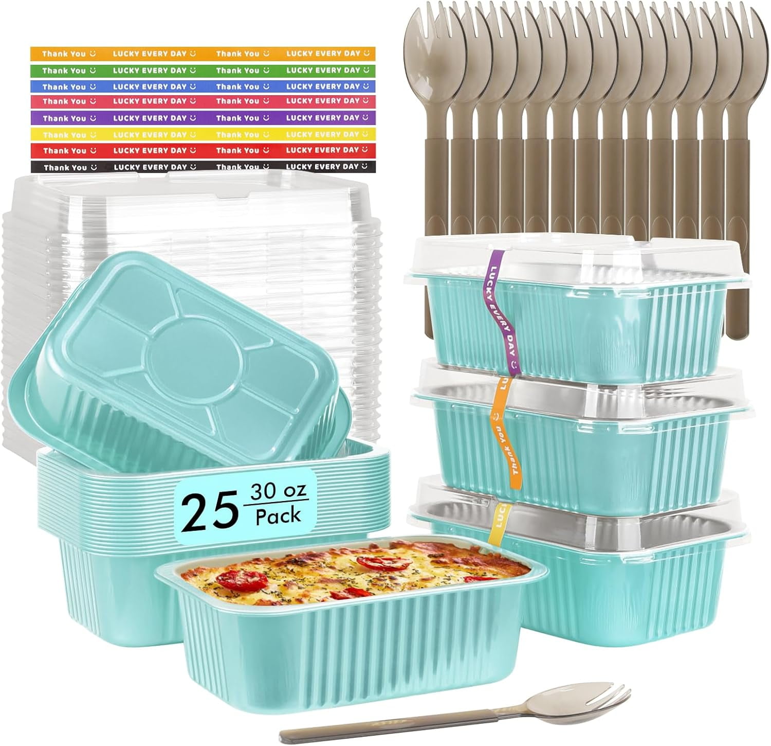 30oz Small Baking Pans with Lids 25 Pack, 7” x 5” Aluminum Foil ...