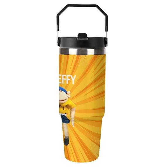 30oz Sml Cartoon Jef-,fy Tumbler with Top Handle and Straw Lid ...