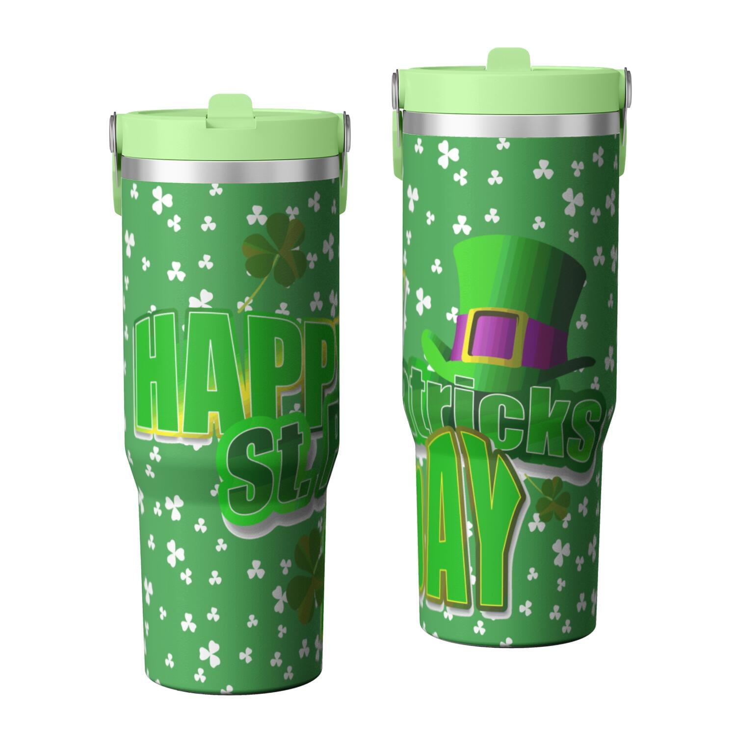 30oz Stainless Steel Tumbler with Lid and Straw,Happy St.Patrick Day ...