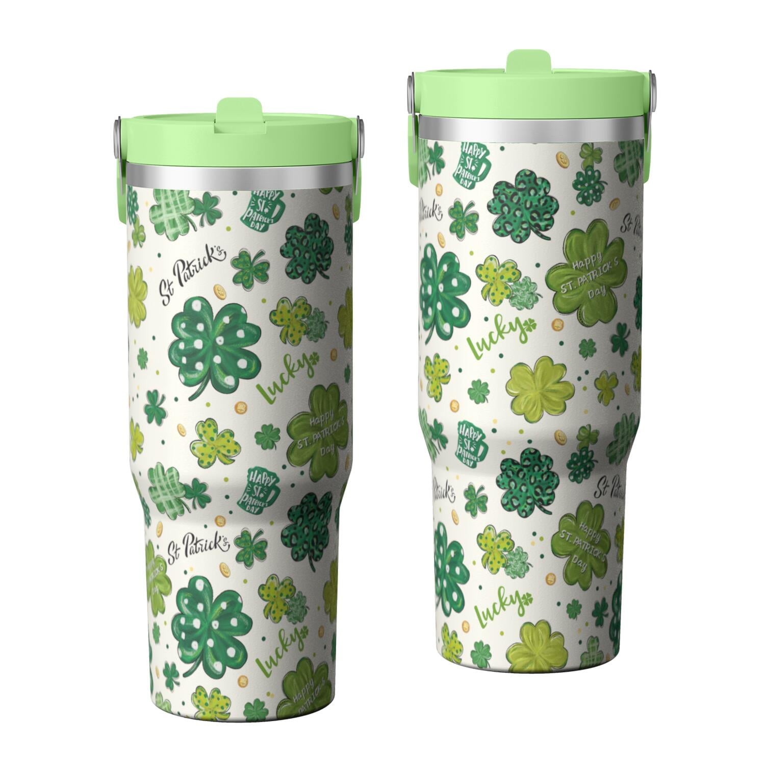 30oz Stainless Steel Tumbler with Lid and Straw,St Patrick's Day Double ...