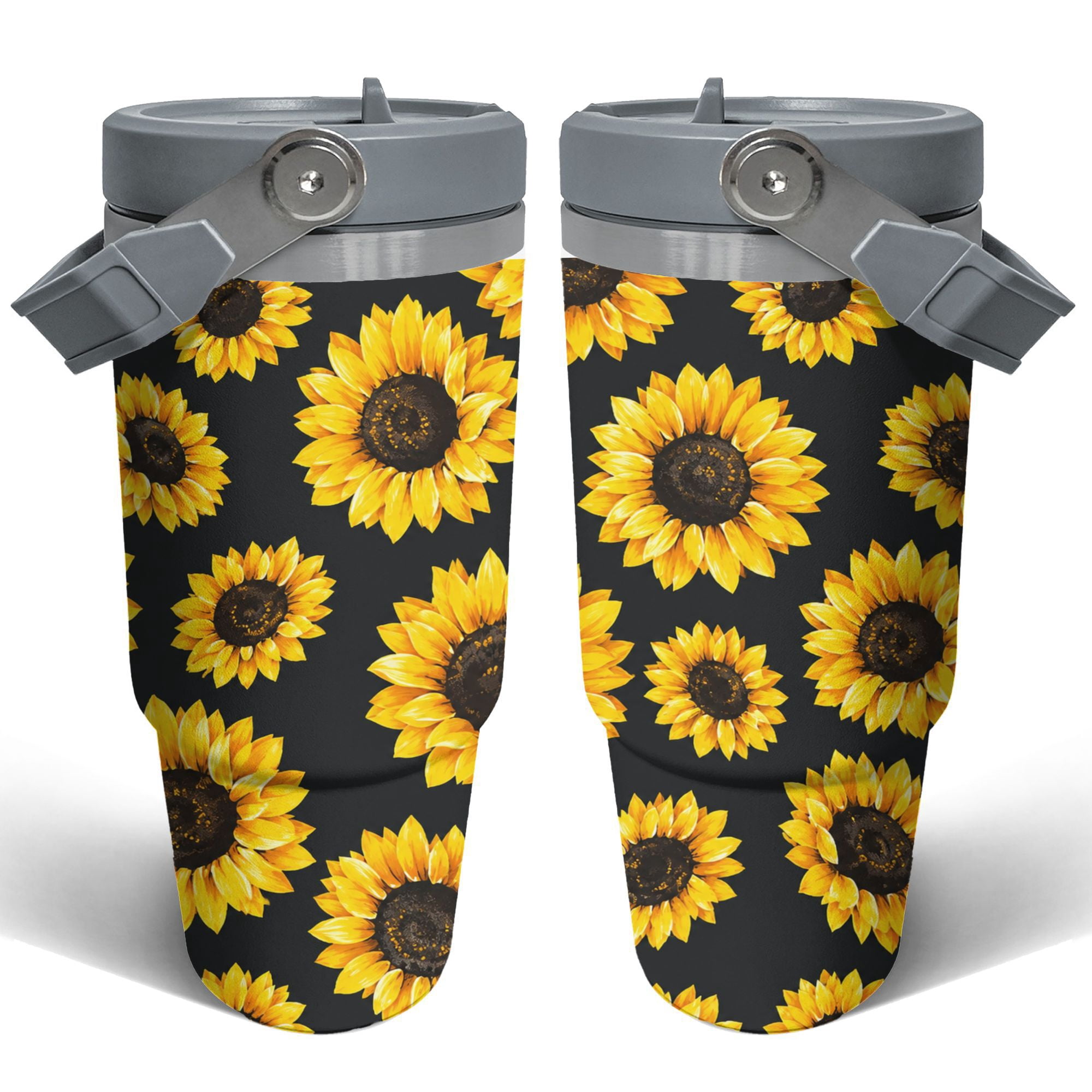 30oz Sunflower Travel Tumbler with Handle Inspirational Floral Car Cup ...
