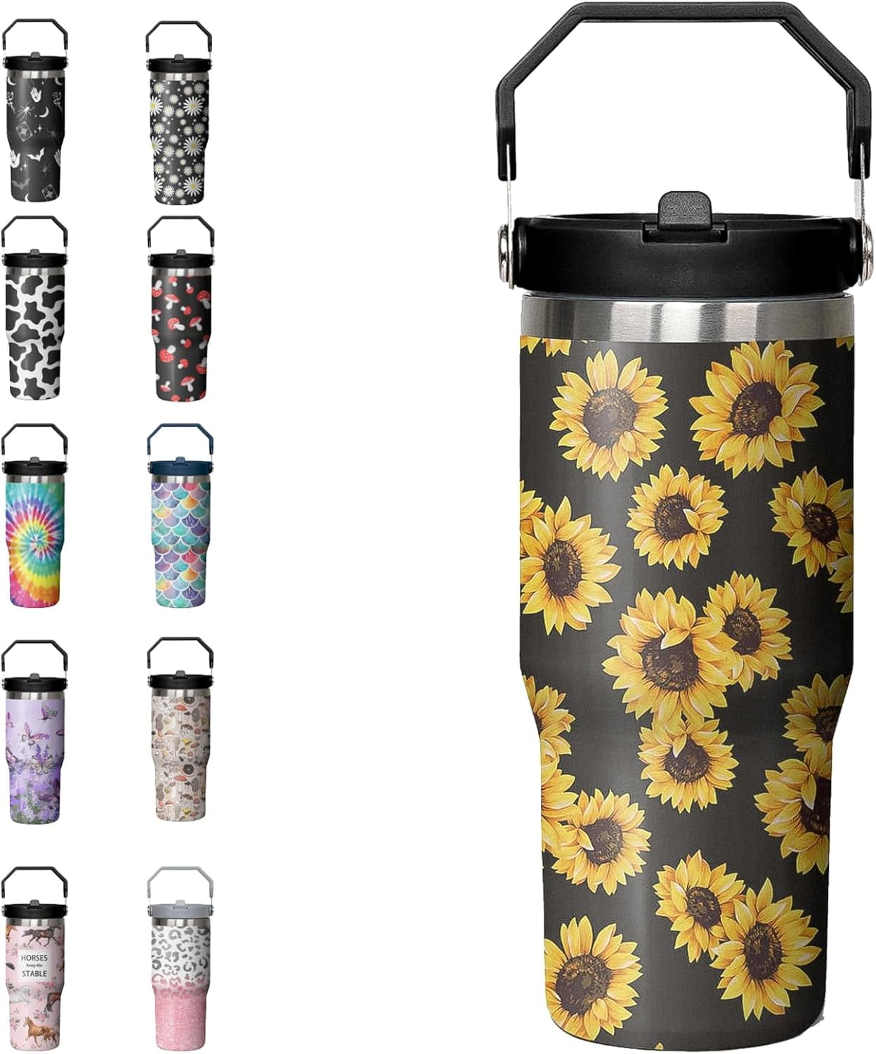 30oz Sunflower Tumbler with Handle Flip Straw Sunflower Coffee Mug with ...