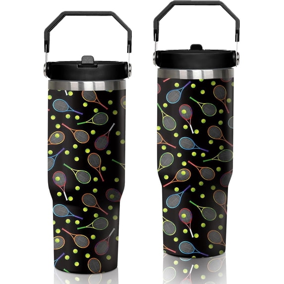 30oz Tennis Tumbler with Handle and Flip Straw, Sports Coach Insulated ...