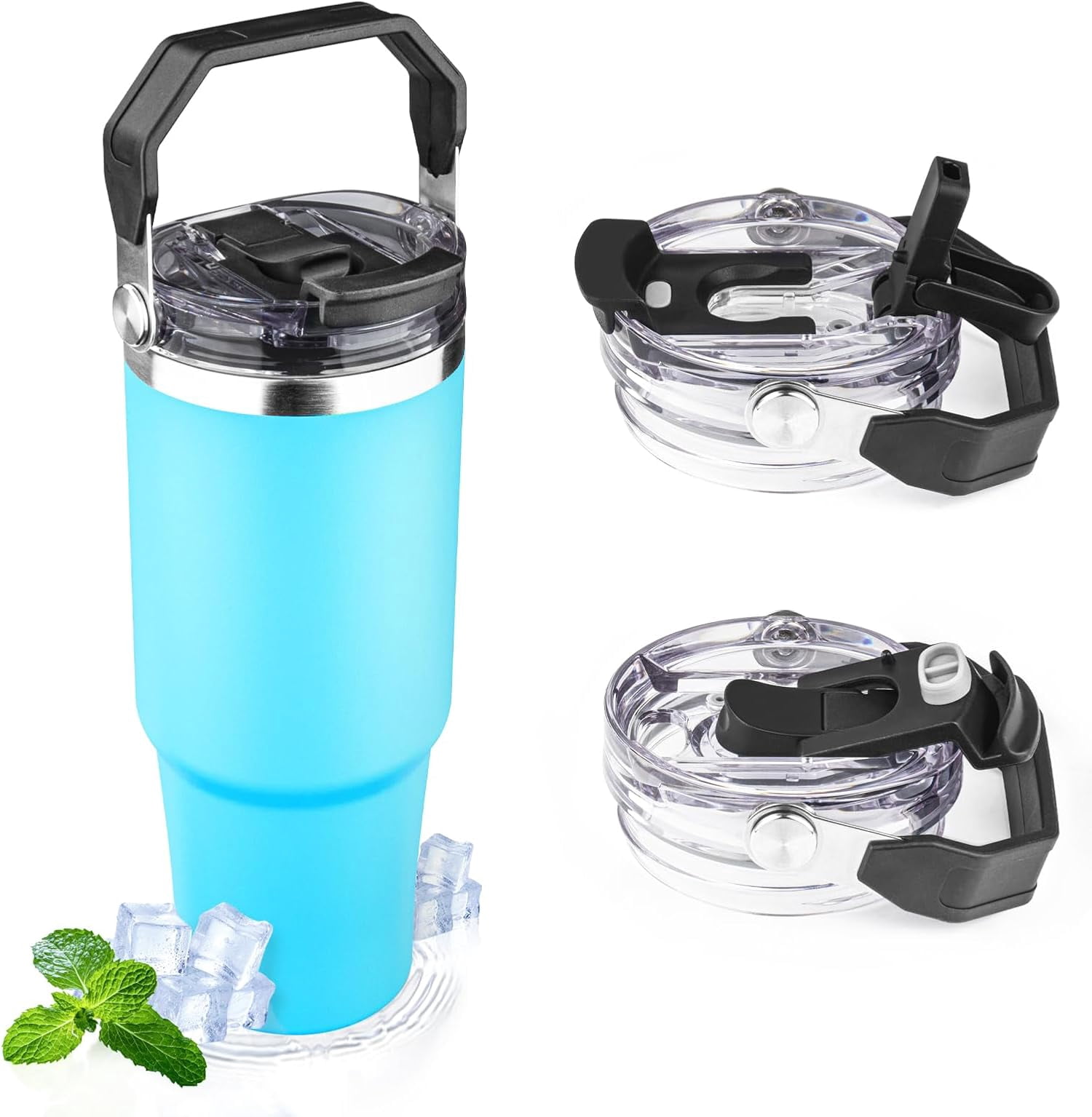 30oz Tumbler with Handle and Flip Straw Lid Double Wall Insulated ...