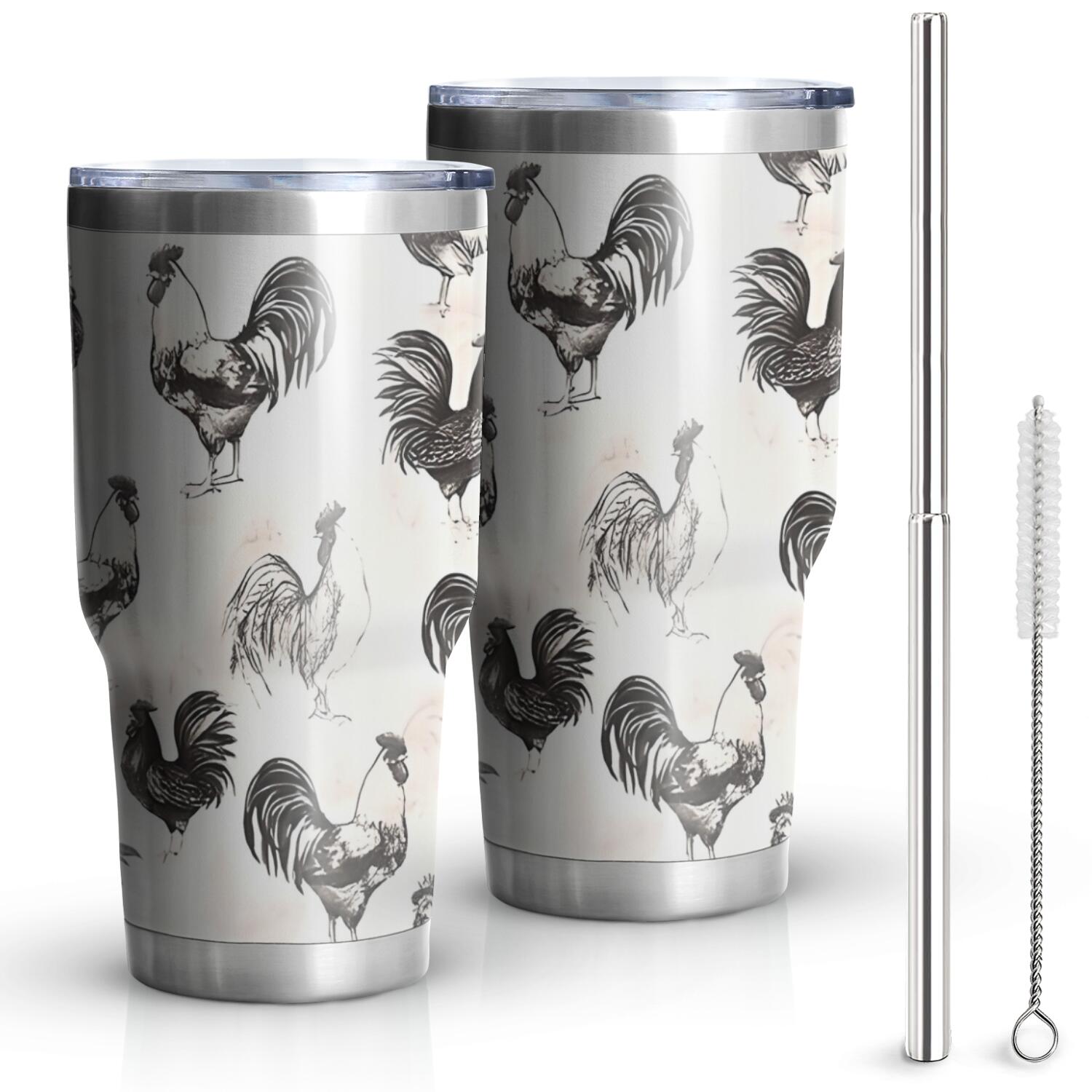 30oz White Chicken Black Rooster Pattern Tumblers Stainless Steel ...