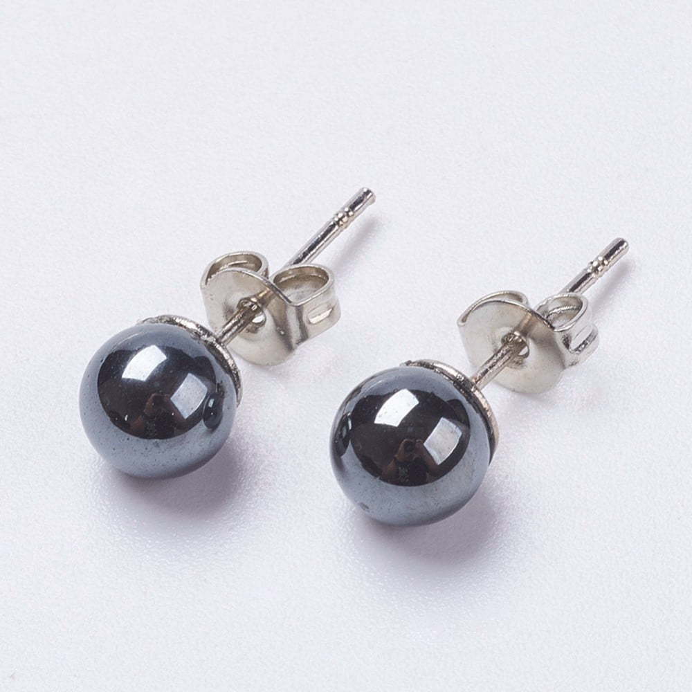 30pairs Brass Ear Studs Ball Stud Earrings with Non- Hematite Beads 6x6.5mm Pin: 0.7mm - Walmart.com