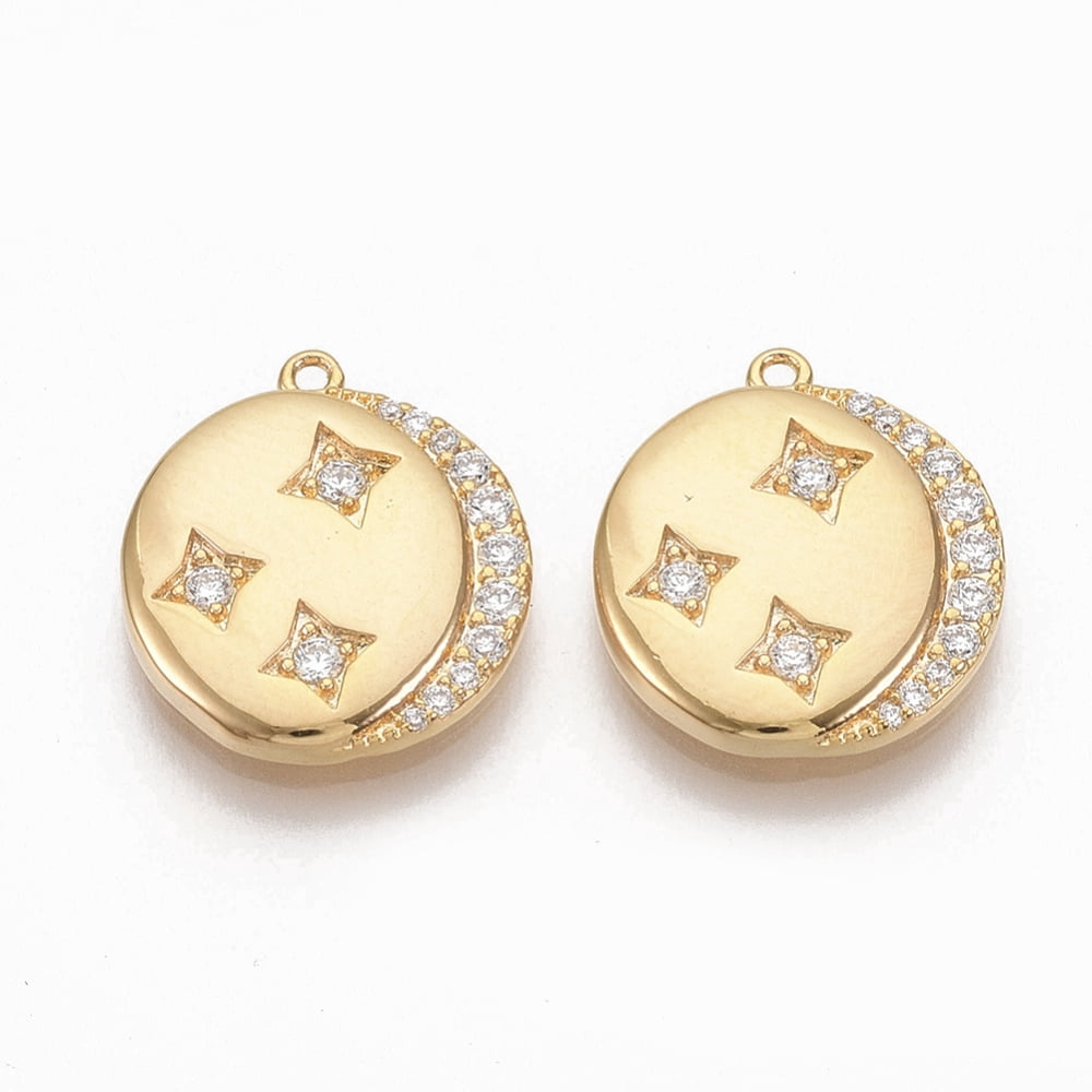 30pc Brass Micro Pave Clear Cubic Zirconia Charms Nickel Free Moon with ...
