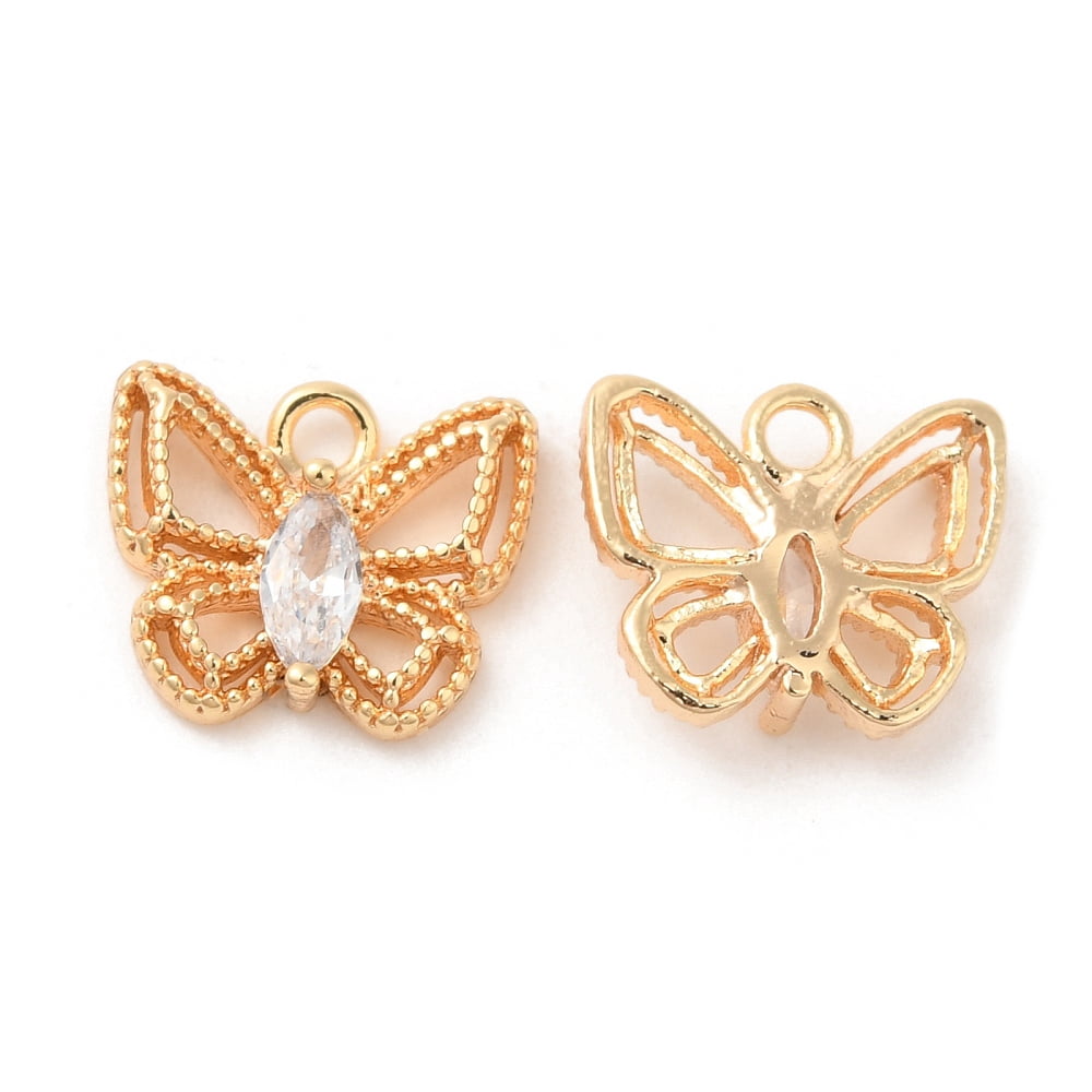 30pc Brass with Glass Charms Butterfly Charm Real 18K Gold Plated ...