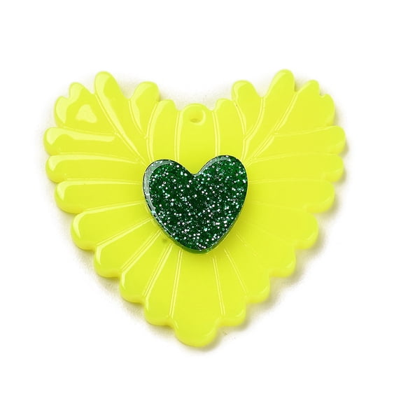 30pc Opaque Acrylic Pendants Heart Yellow 37x39.5x4.5mm Hole: 1.5mm ...