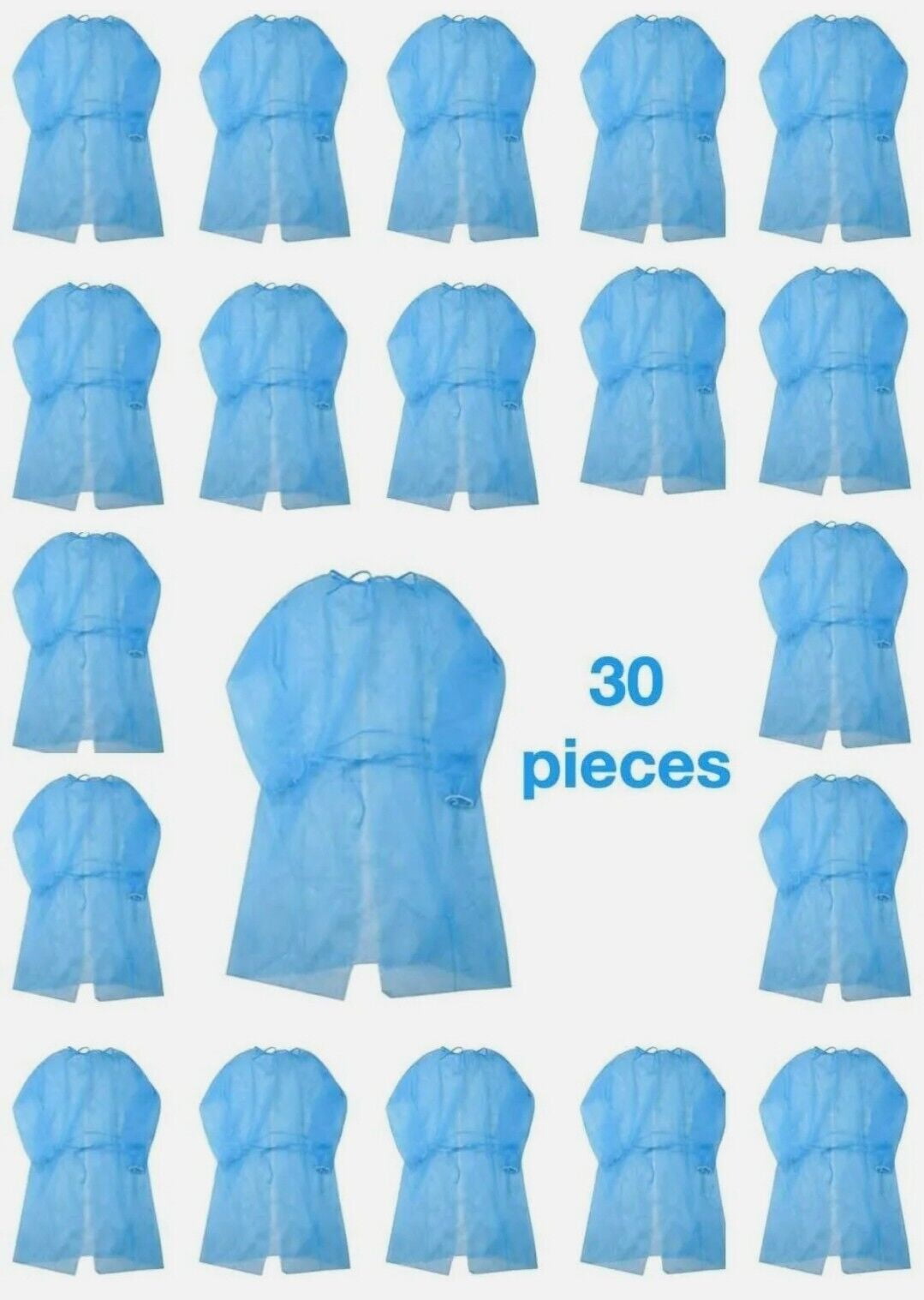 30pc PPE Disposable Isolation Gowns, Fluid Resistant, Medical/Dental ...