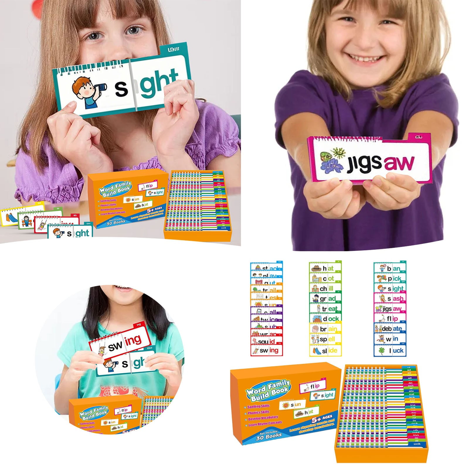 30pc Read and Rhyme Flip Books Word Families Flash Cards ABC Vocabulary ...