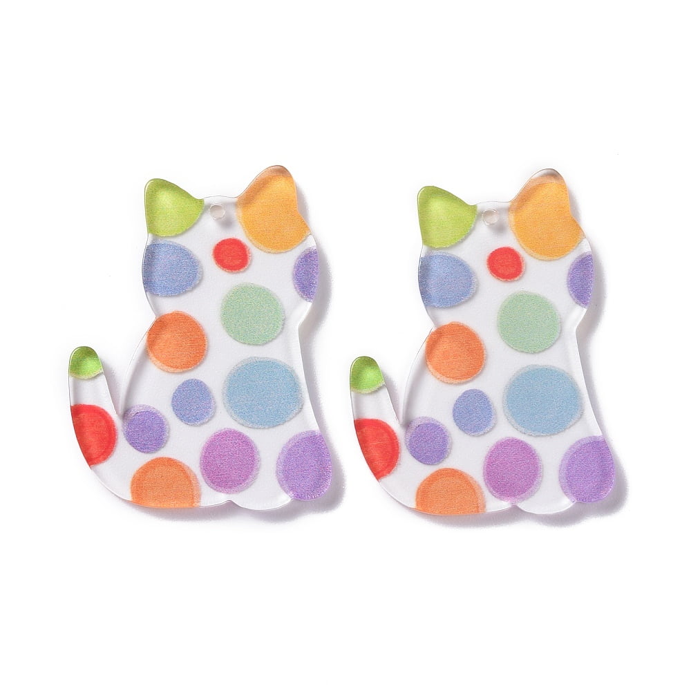 30pc Transparent Acrylic Pendant Cat Shape with Flower Orange 38x28x2 ...