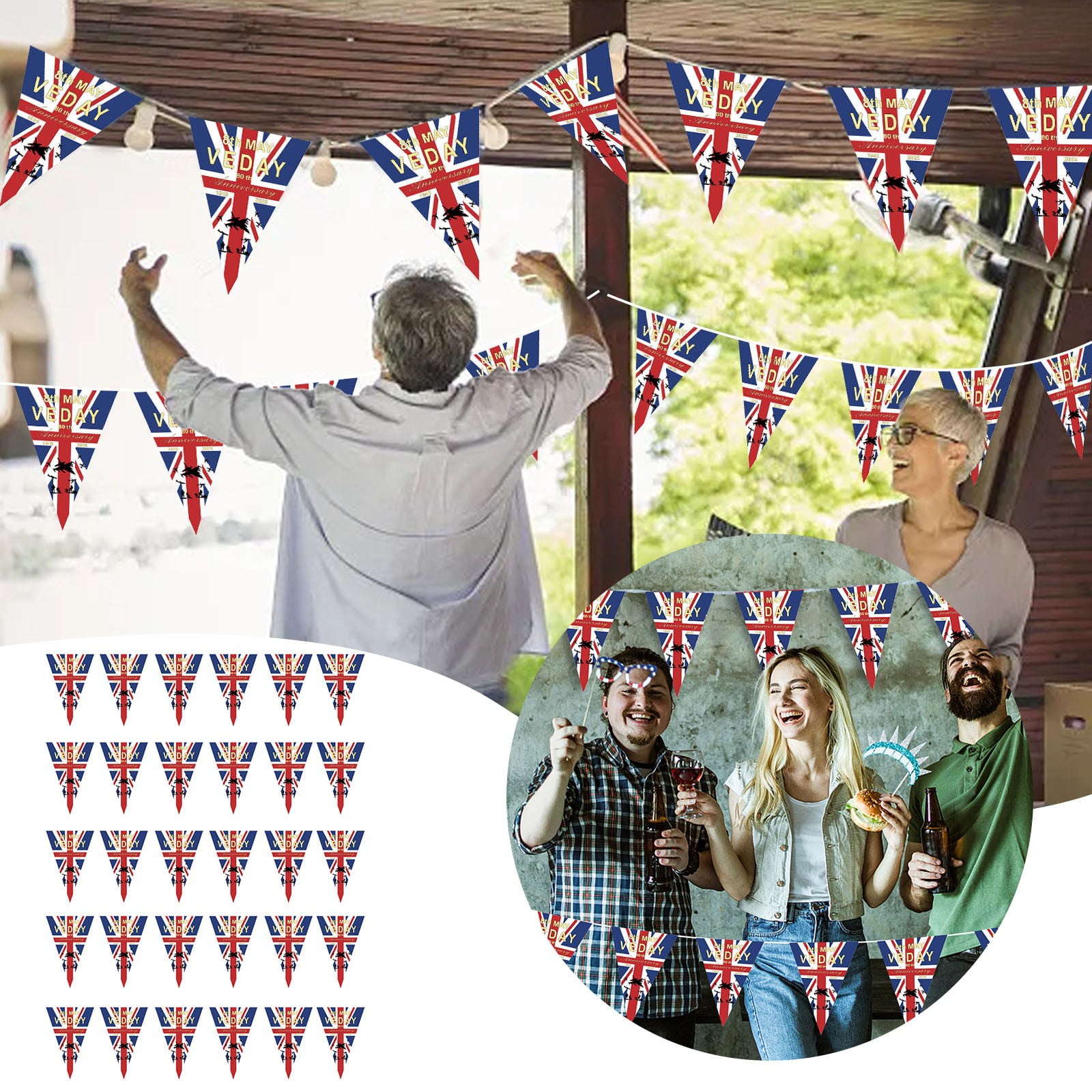 30pc Union Jack Flag Bunting Pennant VE-Day 80th Anniversary Decor ...