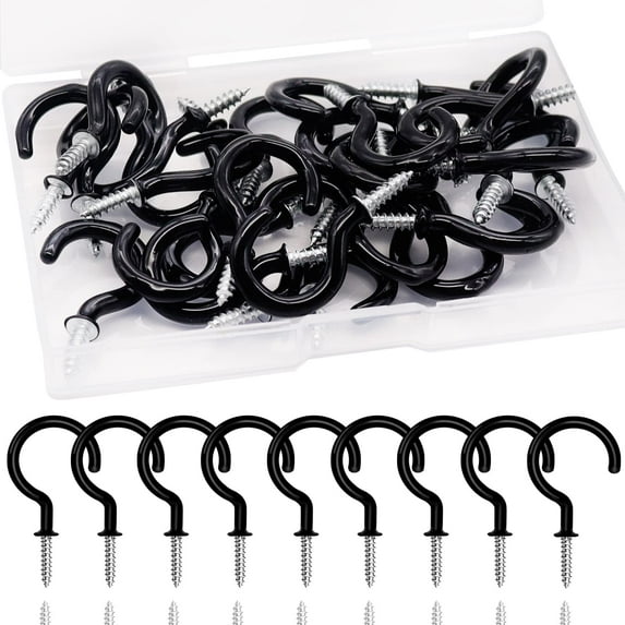 30pcs 1-1/2 Inch Black Ceiling Hooks Vinyl Coated Screw-in Hooks for ...