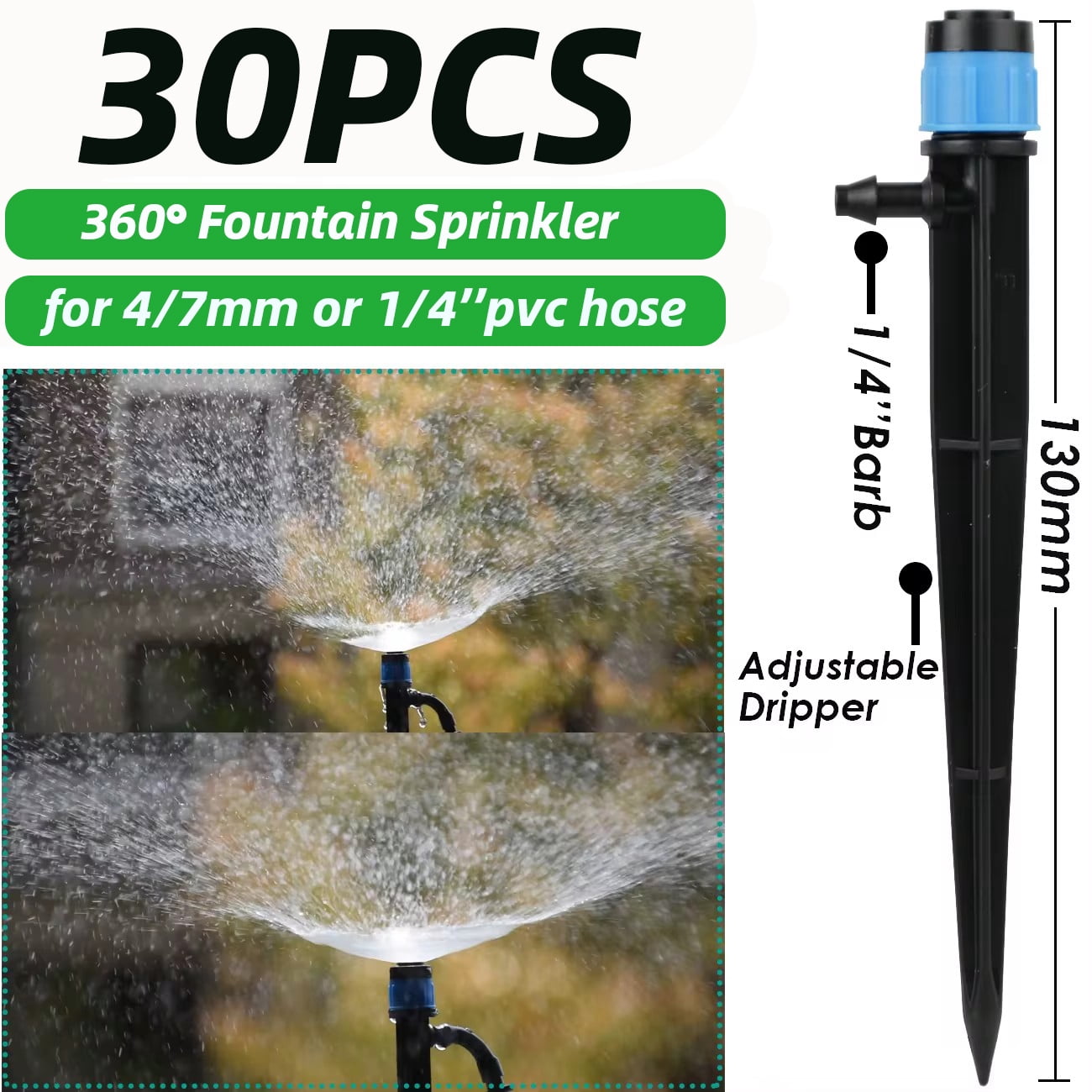 30pcs 13CM Adjustable 360 ° Garden Sprinkler Nozzle for 4/7mm Hose Drip ...