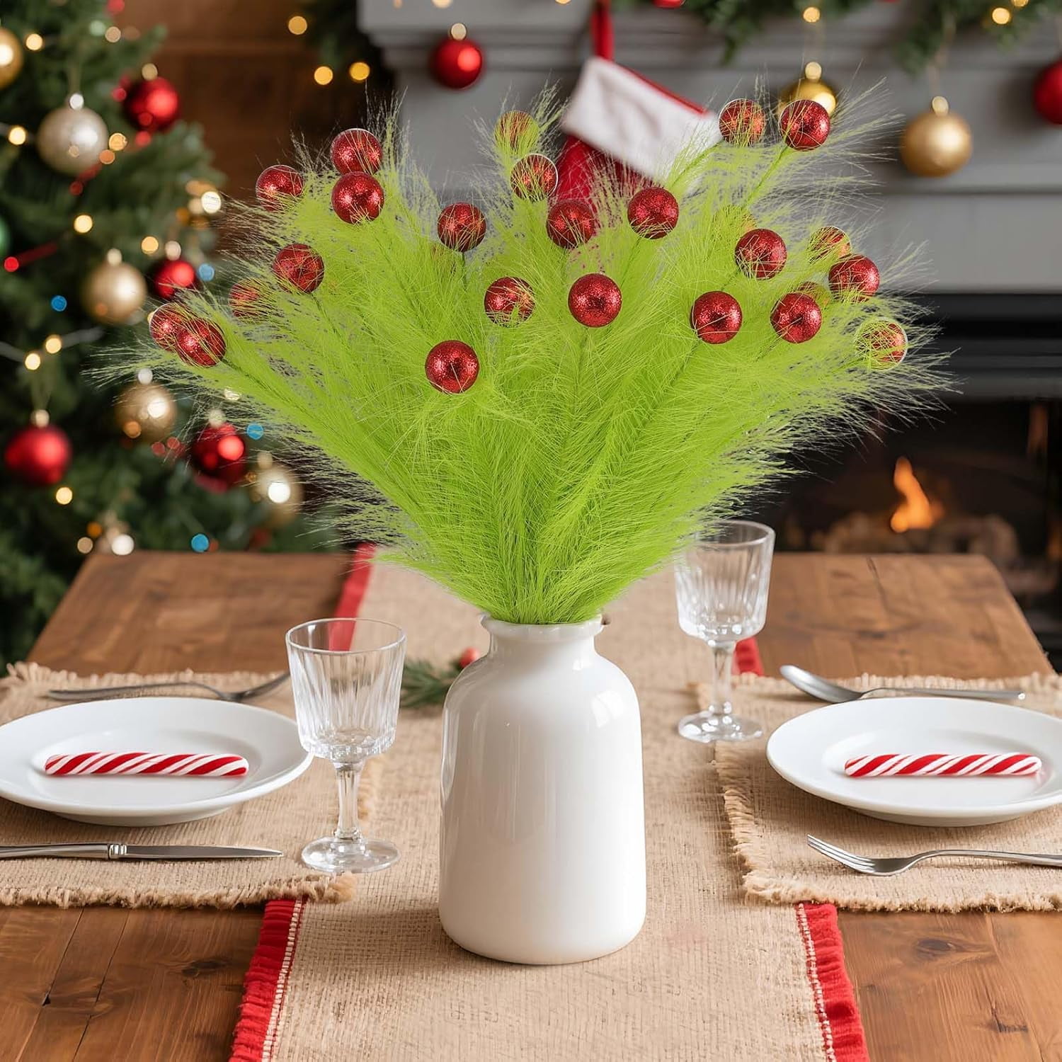 30pcs 15" Christmas Picks and Sprays Christmas Tree Filler Green Curly ...