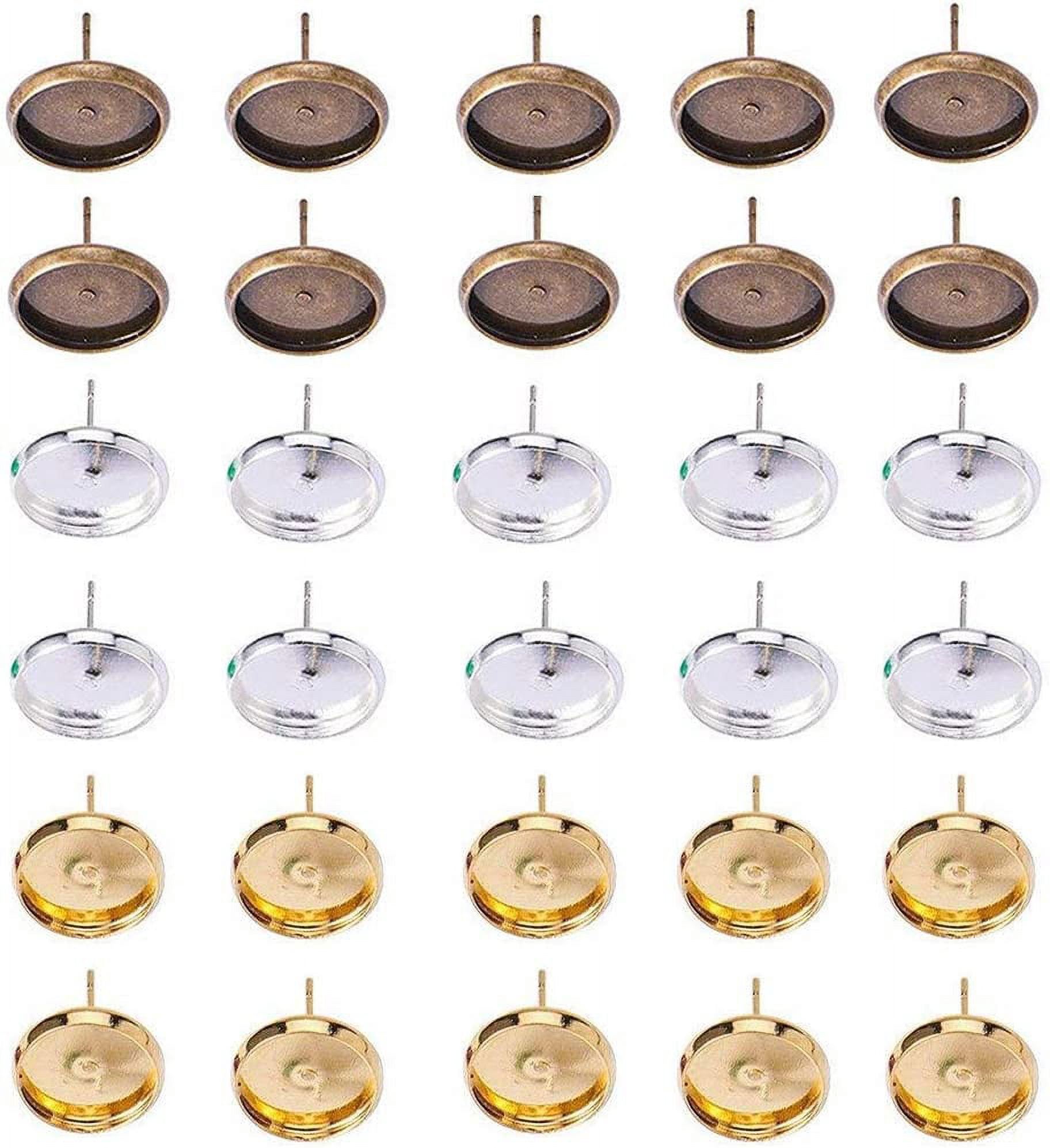 30pcs(15Pairs) Stud Earring Cabochon Setting Flat Round Bezel Ear Studs ...