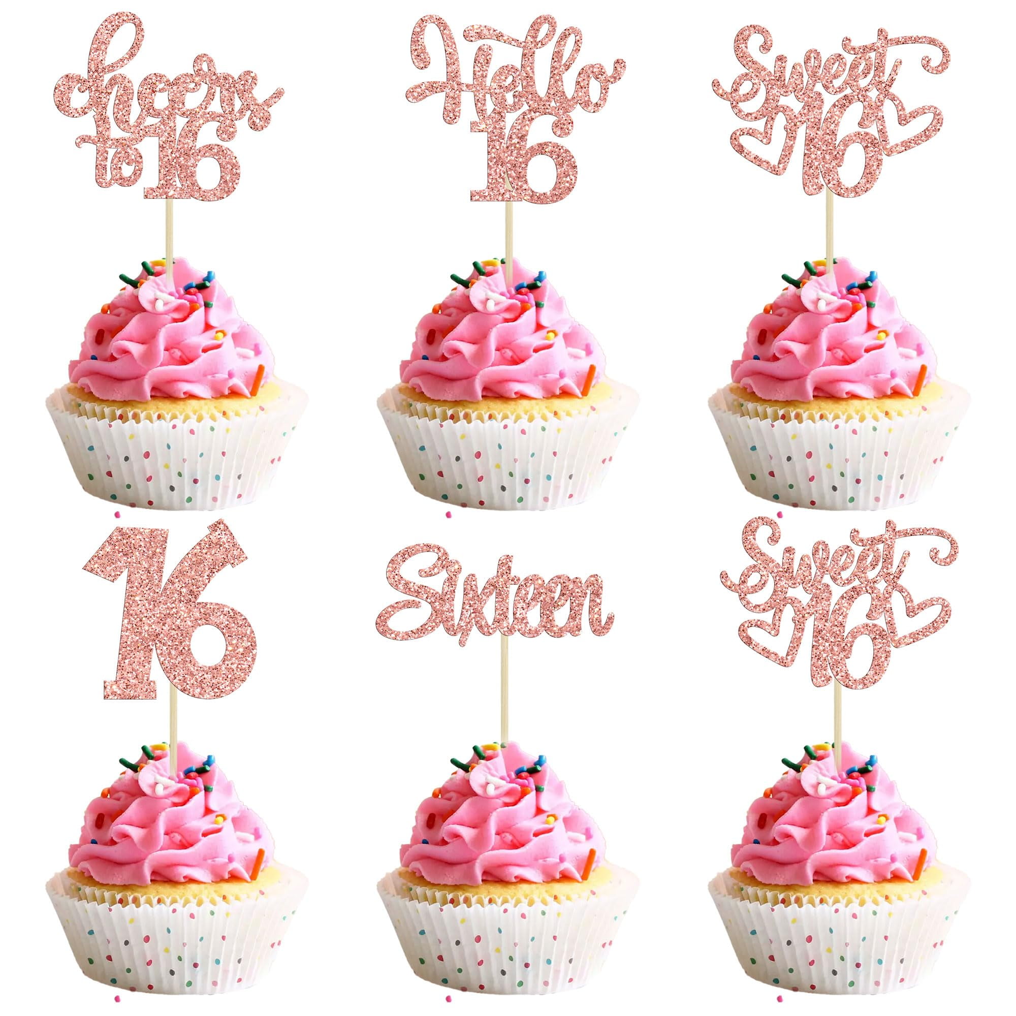 30Pcs 16th Birthday Cupcake Toppers Sixteen Happy 16th Cupcake Picks Cheers to 16 Sweet 16 Cake ...