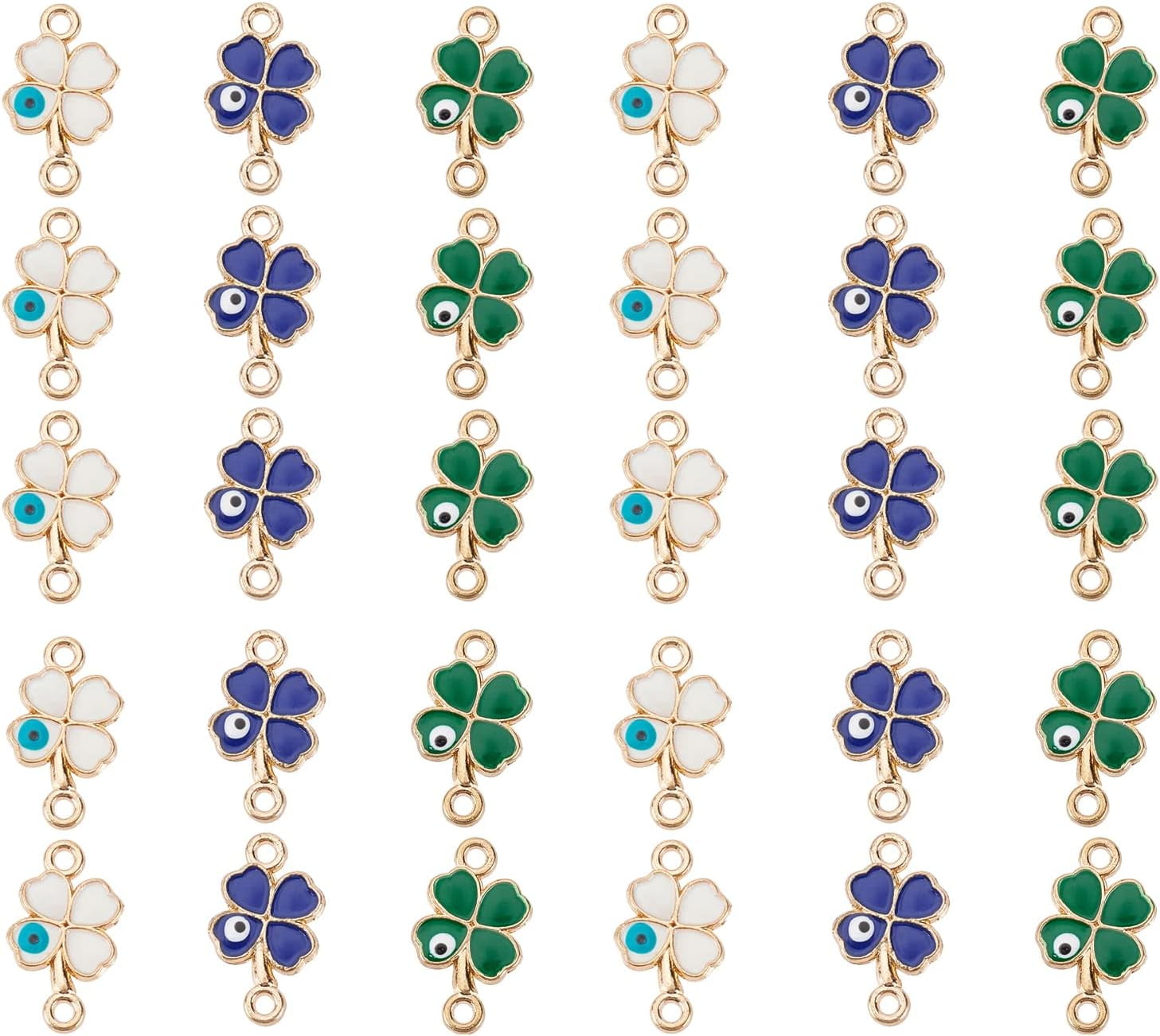 30pcs 3 Colors Clover Connectors Alloy Enamel Four Leaf Clover Charms ...