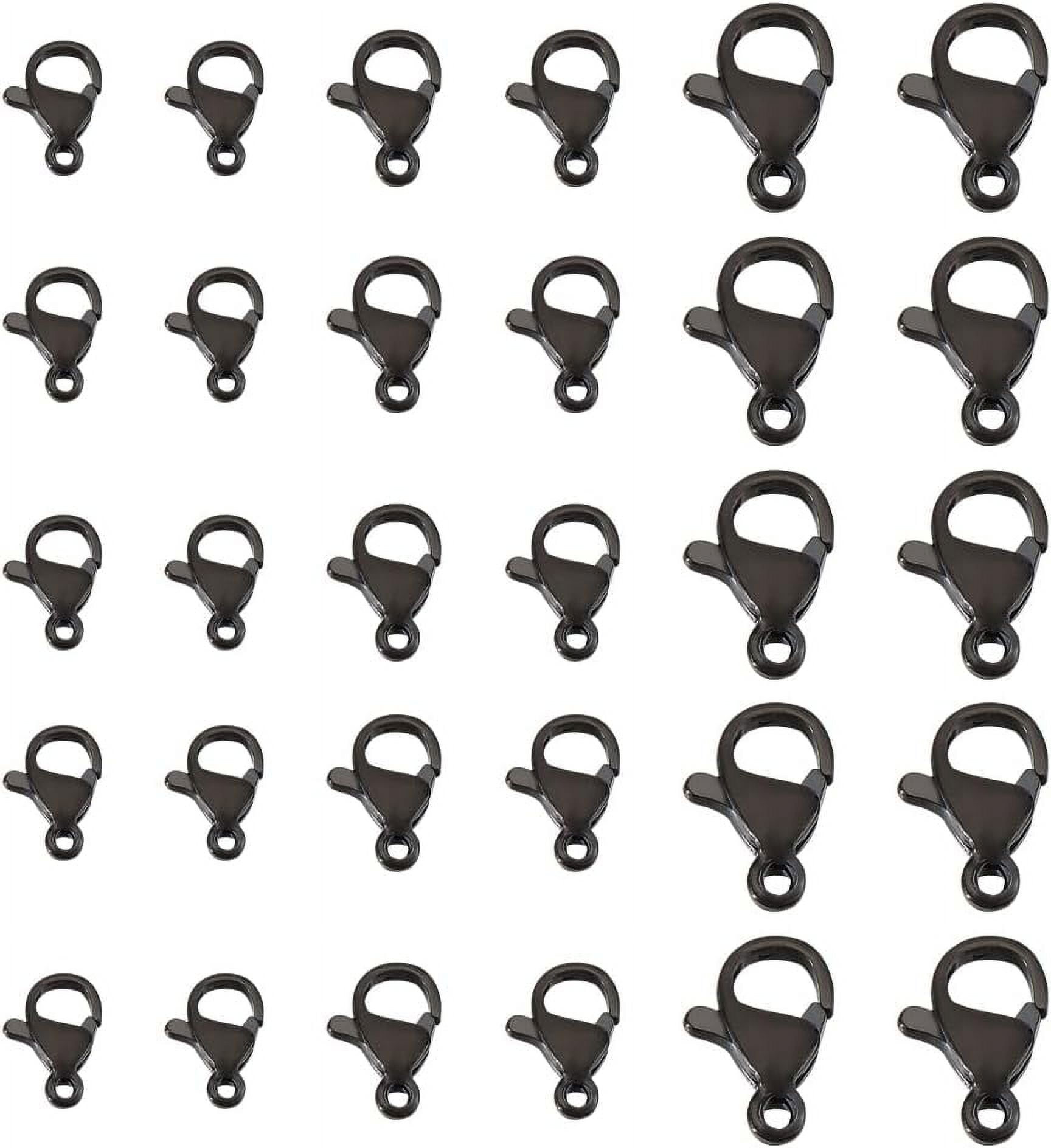 30pcs 3 Sizes Black Lobster Claw Clasps Stainless Steel Clasps Fastener ...