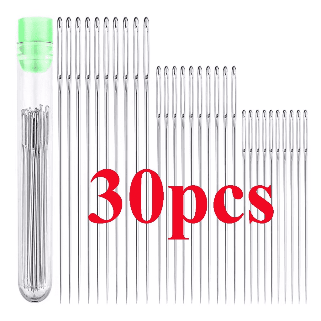 30pcs 3 Sizes Large Eye Sewing Needles Cross Stitch Knitting Needle ...