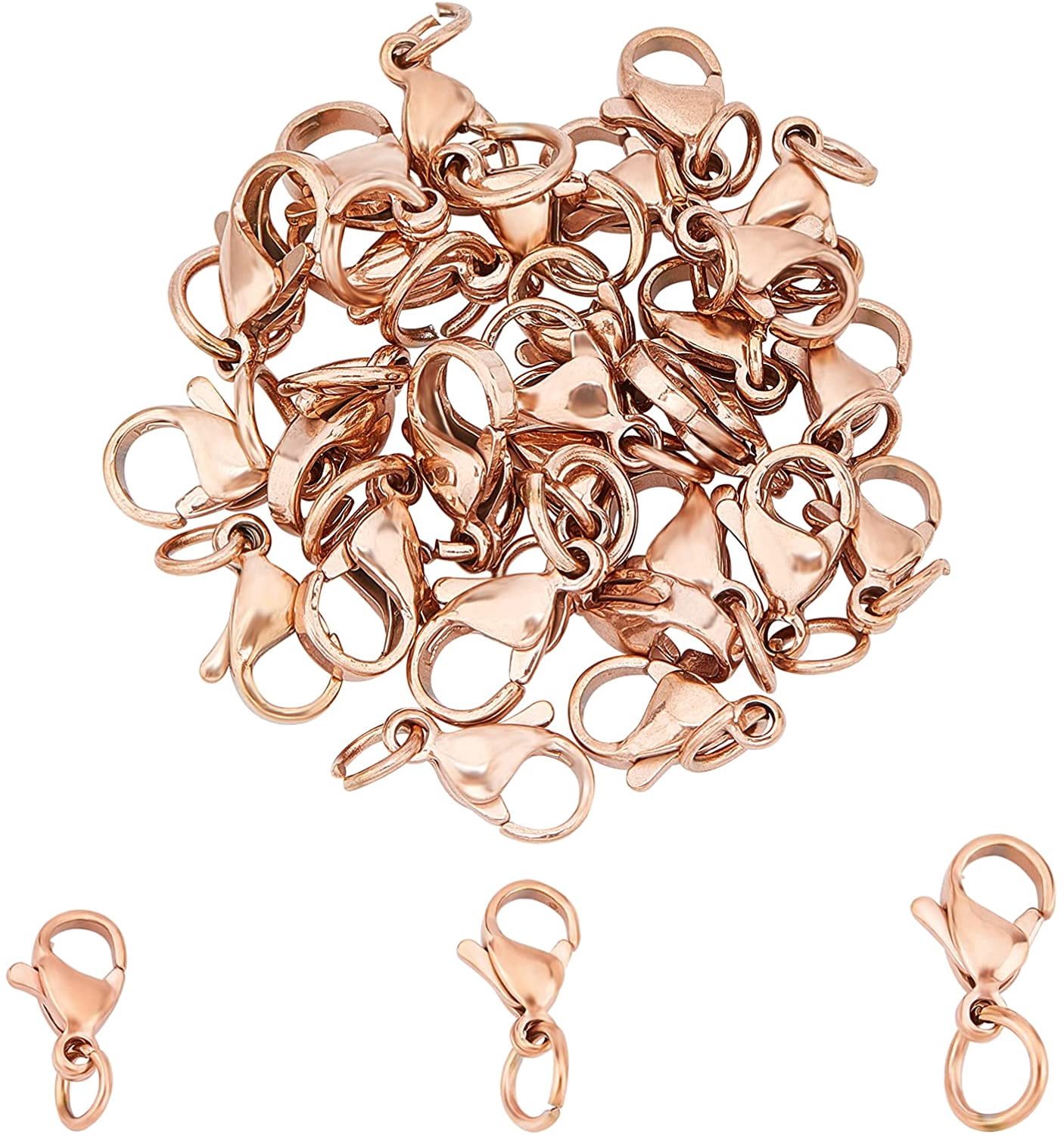30pcs 3 Sizes Rose Gold Lobster Claw Clasps 9-12mm Necklace Claw Clasps ...
