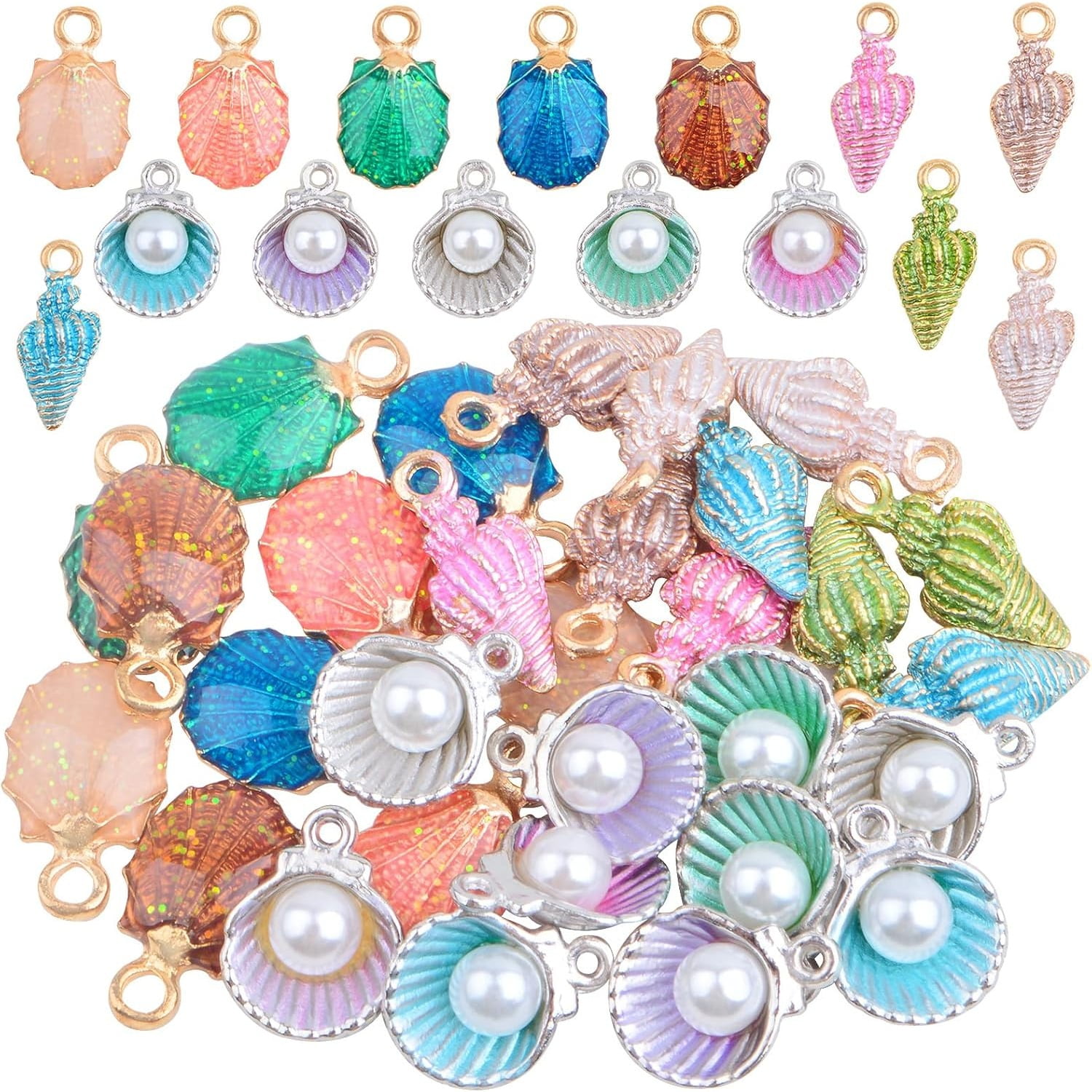 30pcs 3 Styles Alloy Ocean Life Seashell Conch Shells Charms Colorful ...