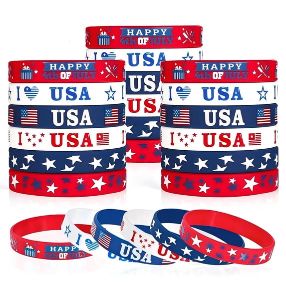 30pcs 4th of July Silicone Bracelet, USA American Flag Memorial ...