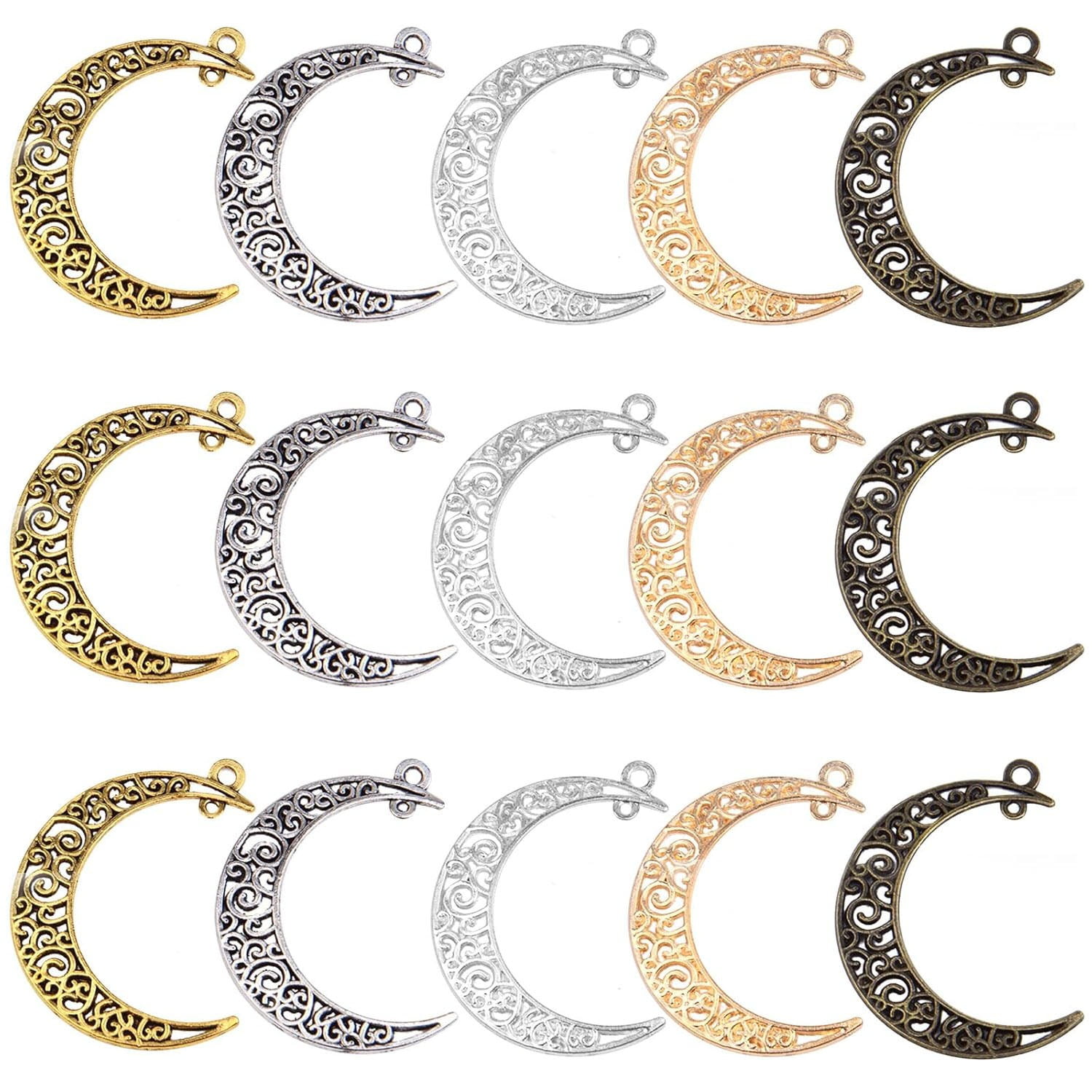30pcs 5 Colors,Moon Shape Charms Hollow Crescent Pendants Celestial ...