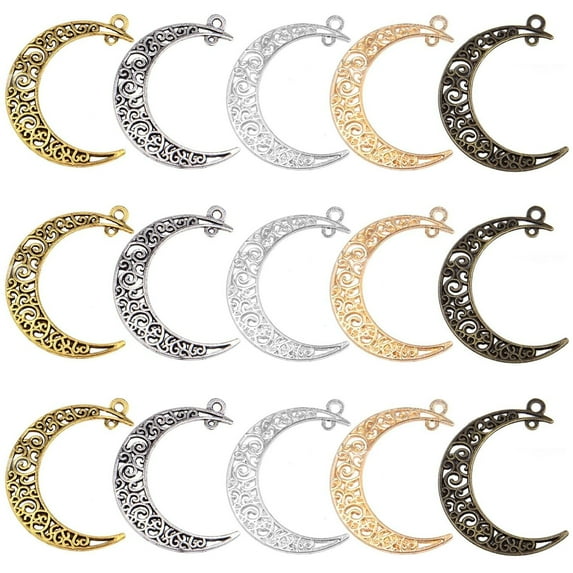 30pcs 5 Colors,Moon Shape Charms Hollow Crescent Pendants Celestial ...