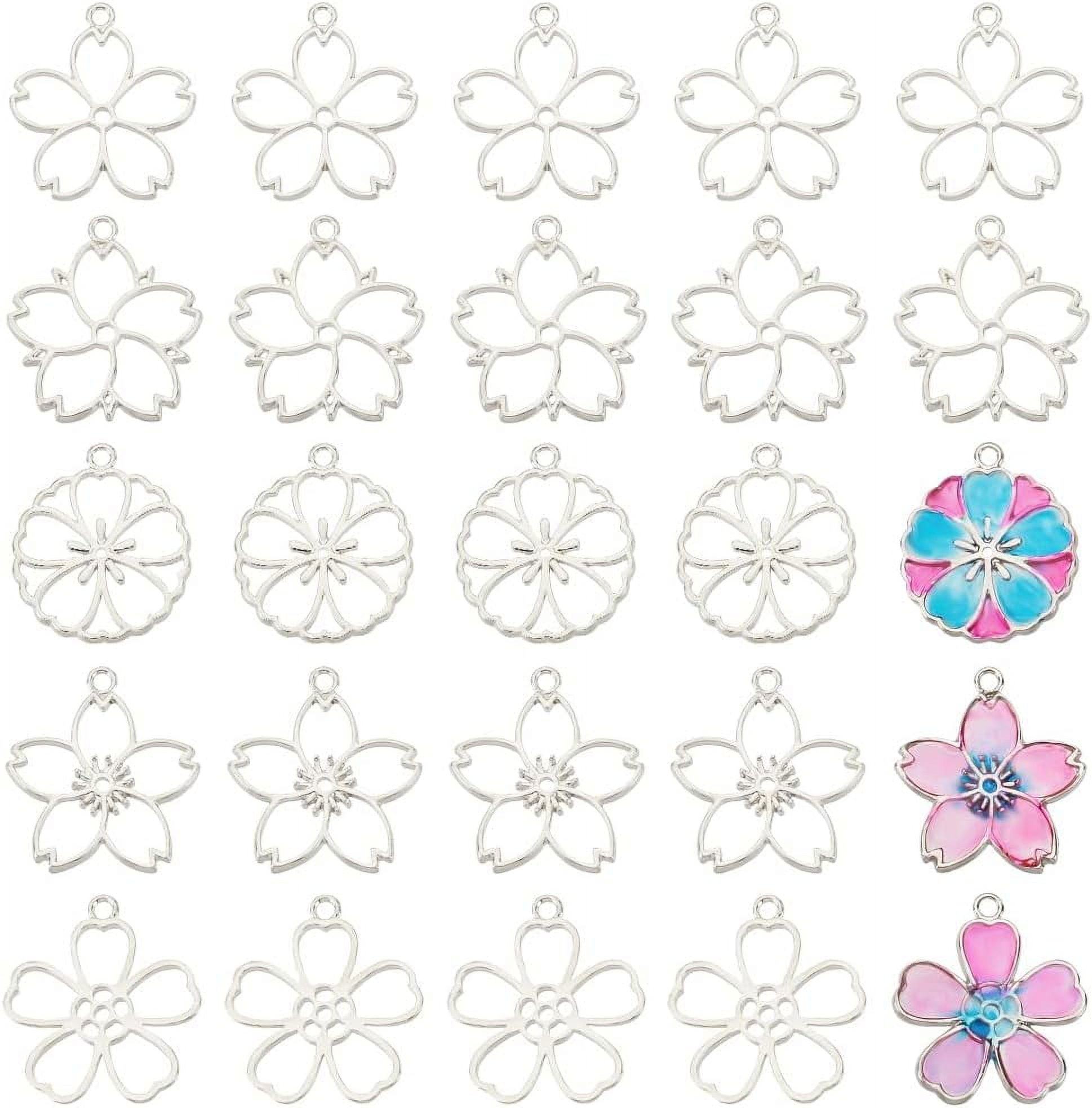30pcs 5 Styles Alloy Open Back Bezel Pendants Flower Hollow Frame ...
