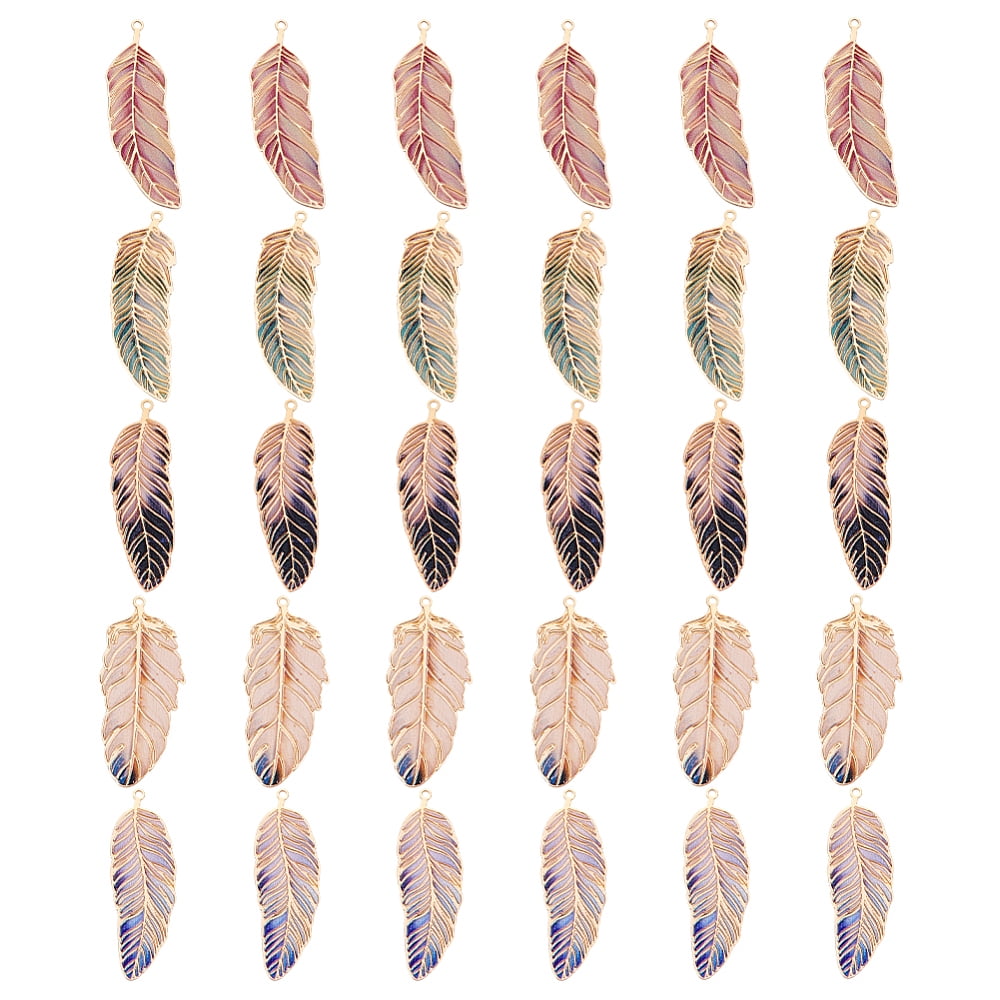 30pcs 5 Styles Feather Charms 1.5 Inch Enamel Feather Pendants Gradient ...