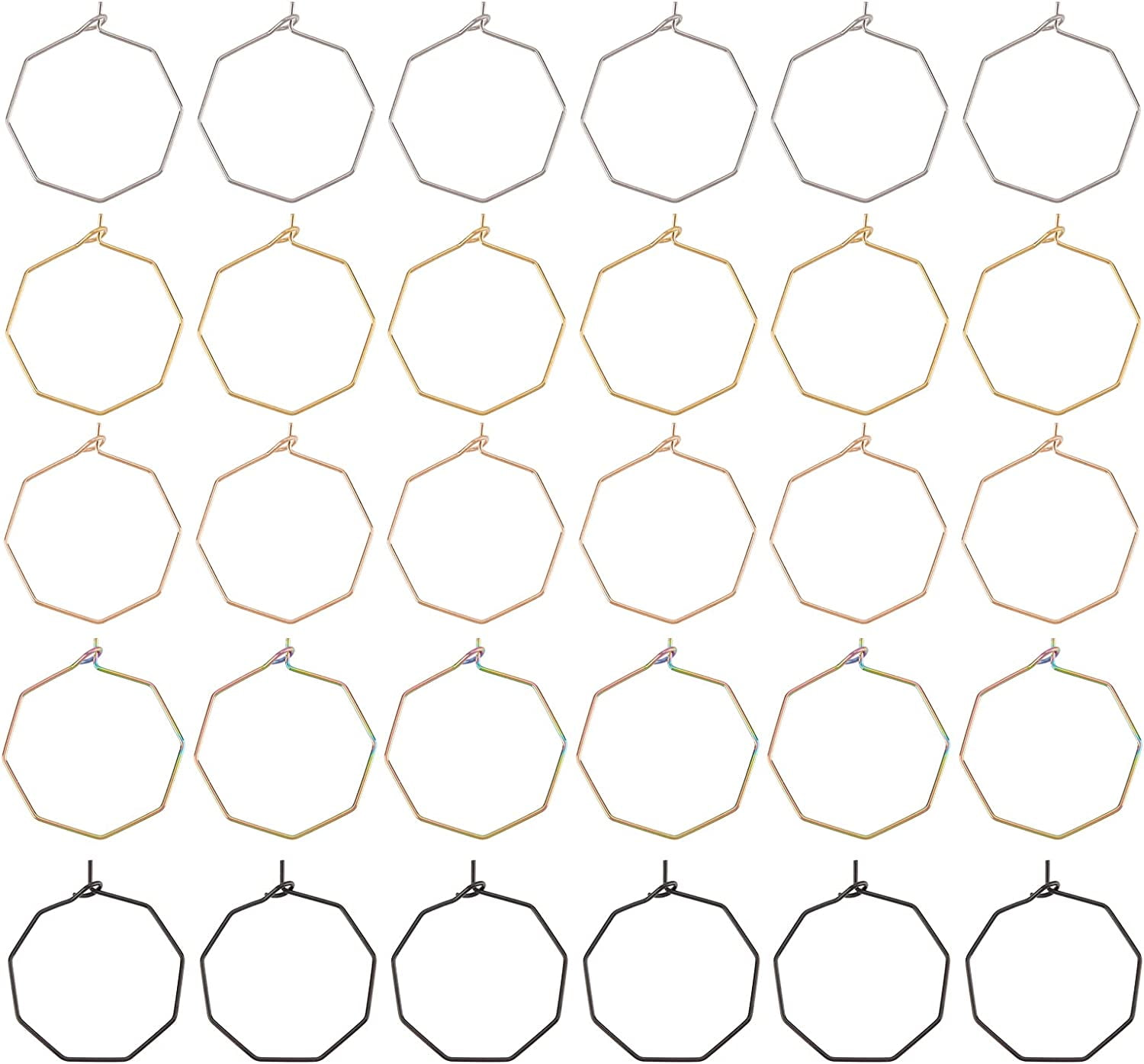 30pcs 5Colors Octagon Beading Hoop Earring Hypoallergenic Wine Glass ...