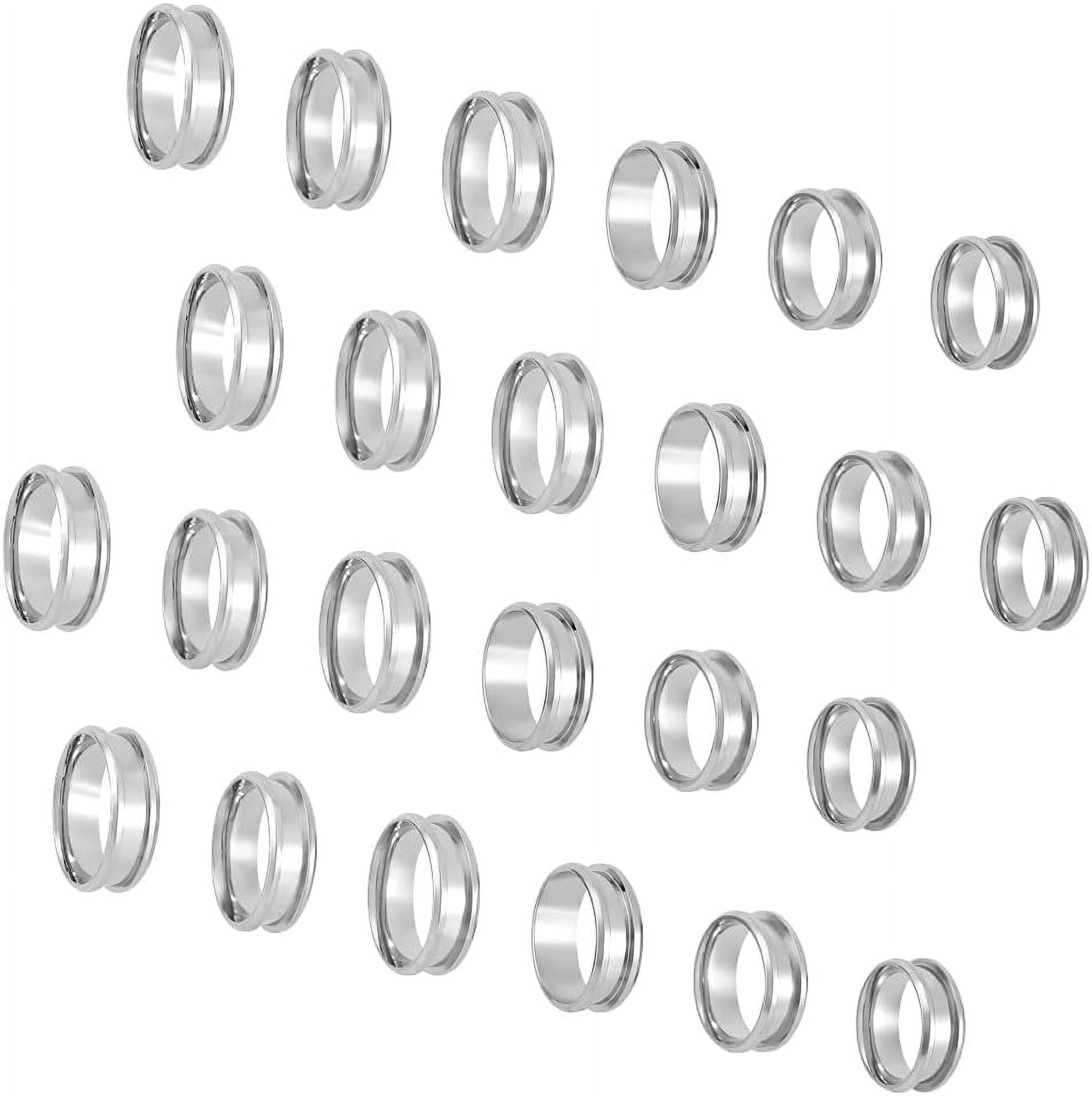 30pcs 6 Sizes Ring Blanks Stainless Steel Grooved Finger Rings Round ...