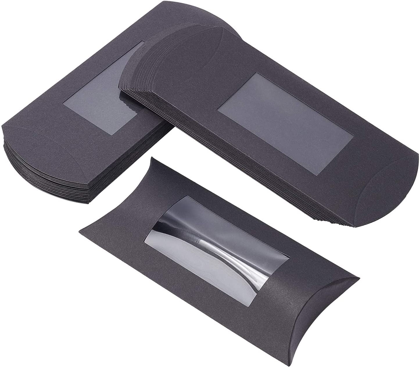 30pcs 6x3x1 Inches Black Kraft Paper Pillow Boxes with Clear Window ...