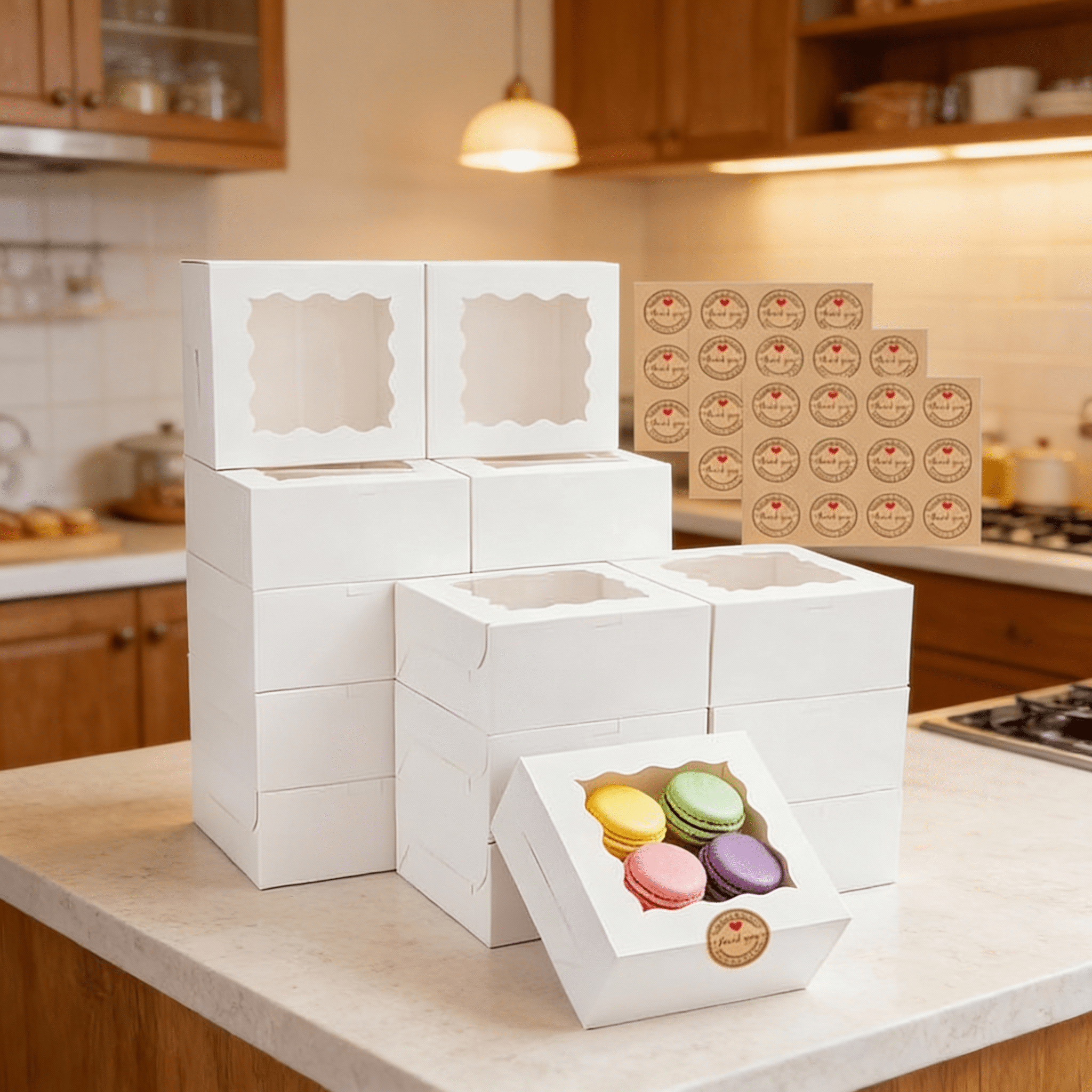 30pcs 6x6x3 Inches White Cookie Boxes with Window - 36 Stickers for ...