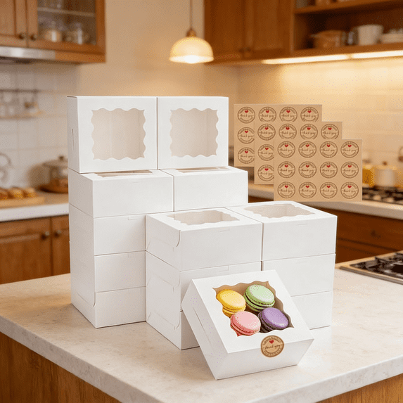 30pcs 6x6x3 Inches White Cookie Boxes with Window - 36 Stickers for ...