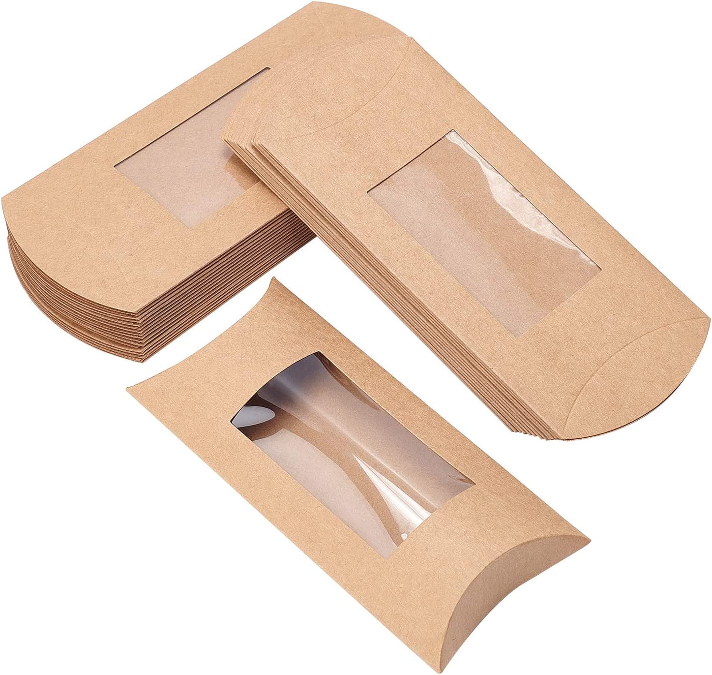 30pcs 7.3x3x1 Inches Brown Kraft Paper Pillow Boxes with Clear Window ...