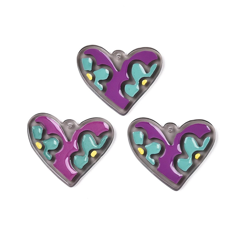 30pcs Acrylic Pendants 3D Printed Heart with Flower Pattern Colorful ...