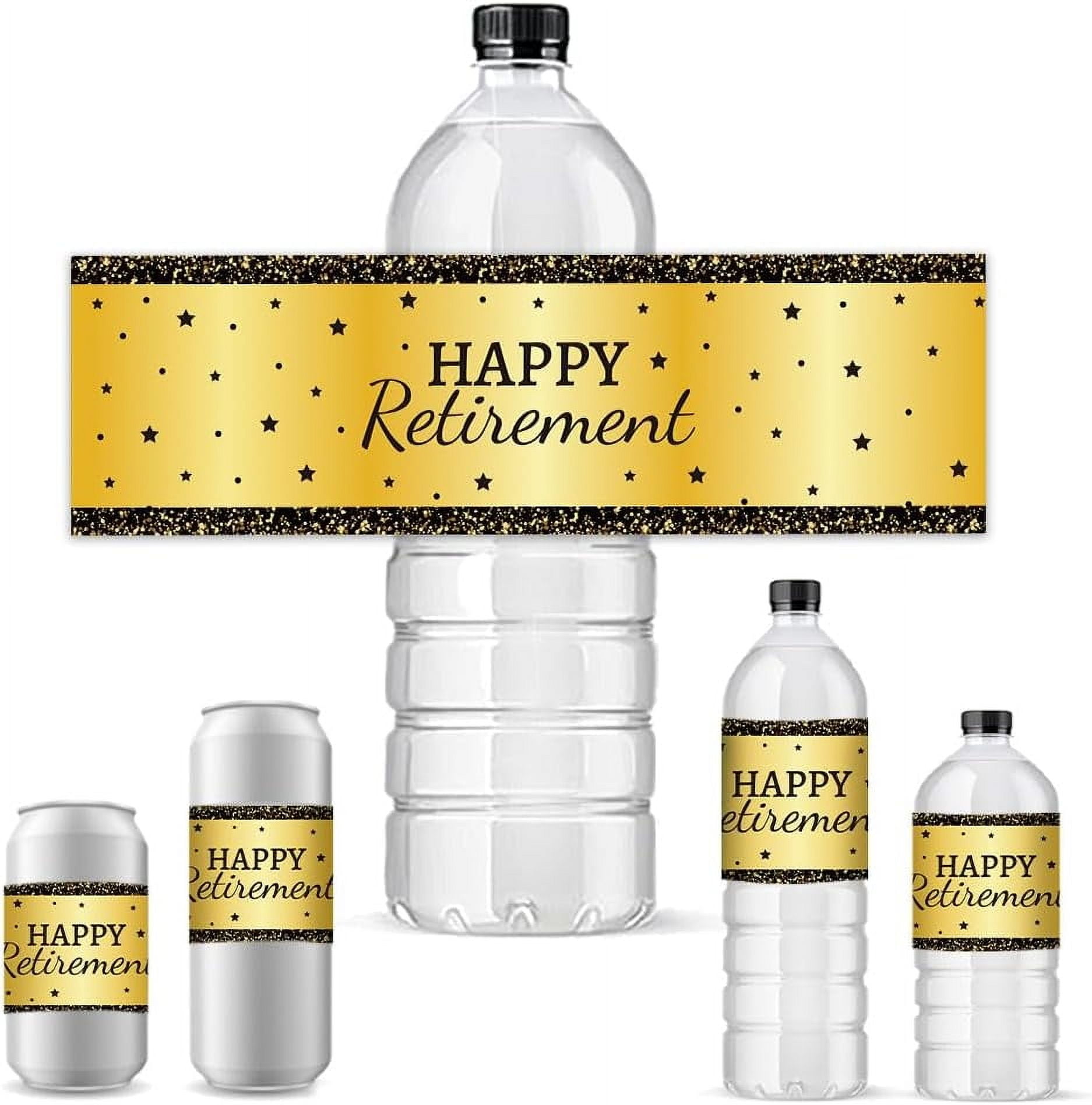 30pcs Adhesive Bottle Labels Stickers Happy Retirement Water Bottle ...