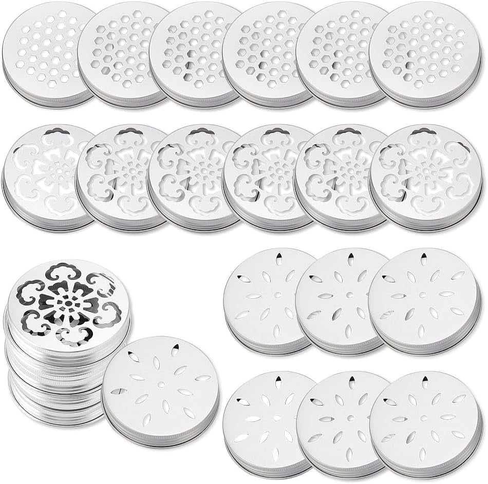 30pcs Mason Jar Lids Cover 3 Style Hollow Mason Candle Topper Shade Jar ...
