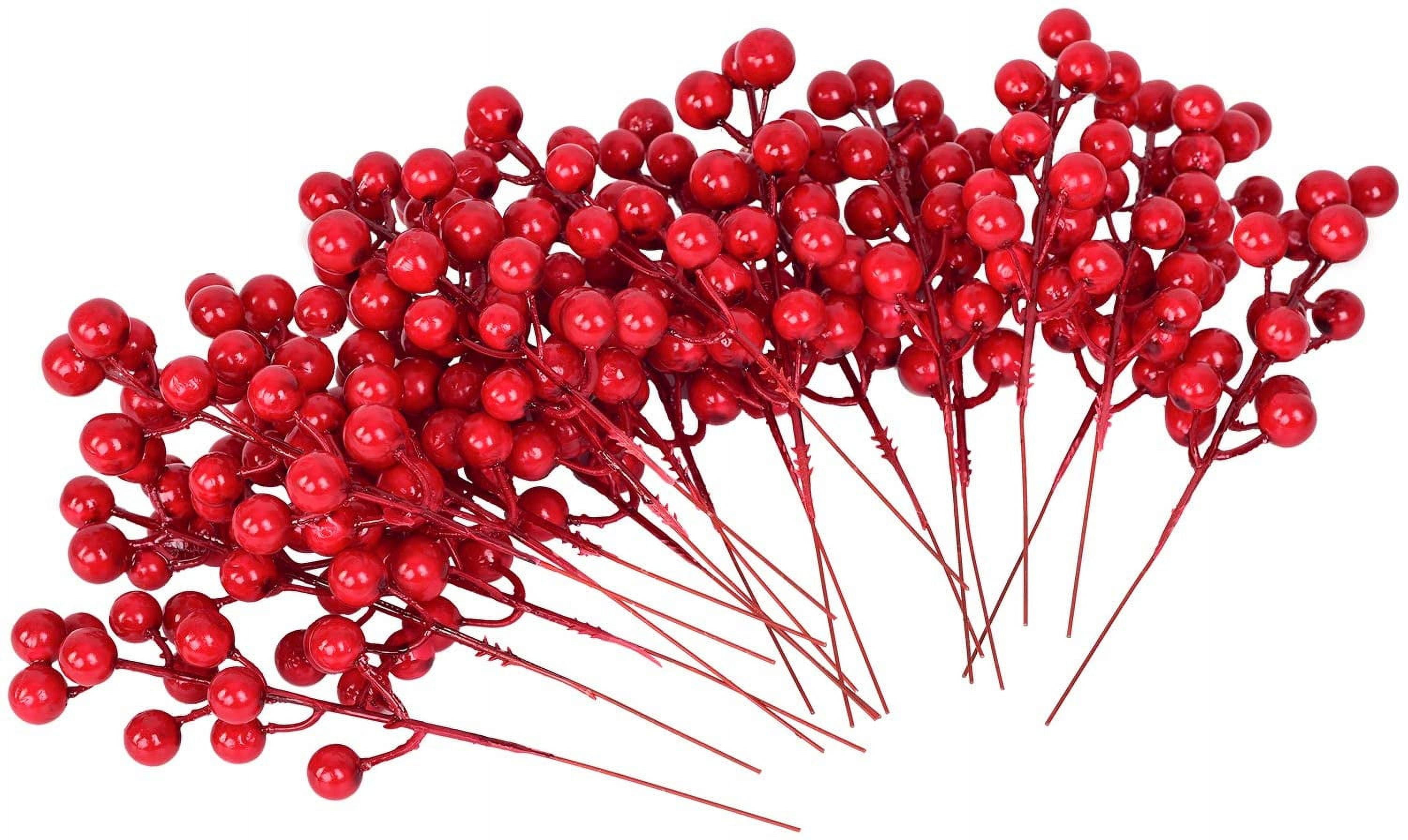 30pcs Artificial Red Berry Picks - Christmas Holly Berry Branches Red ...
